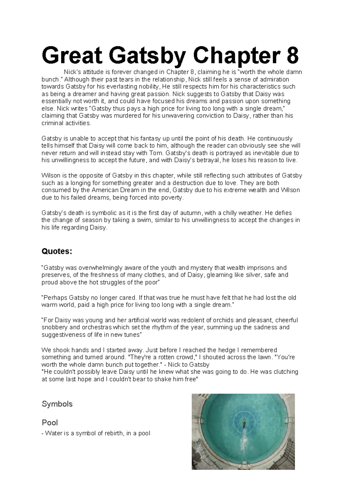 The Great Gatsby Chapter 8 Summary Notes and detailed quotes - Great ...