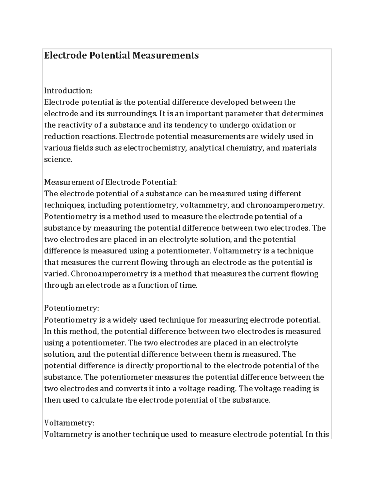 Electrode Potential Measurements - Electrode Potential Measurements ...