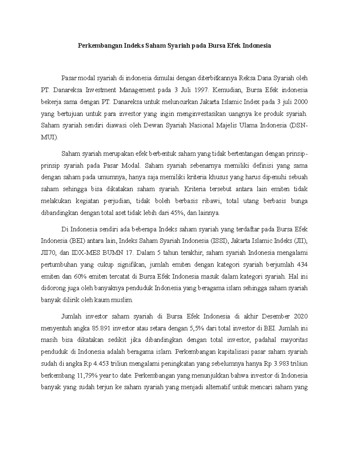 Eksistensi Indeks Saham Syariah pada Bursa Efek Indonesia ...