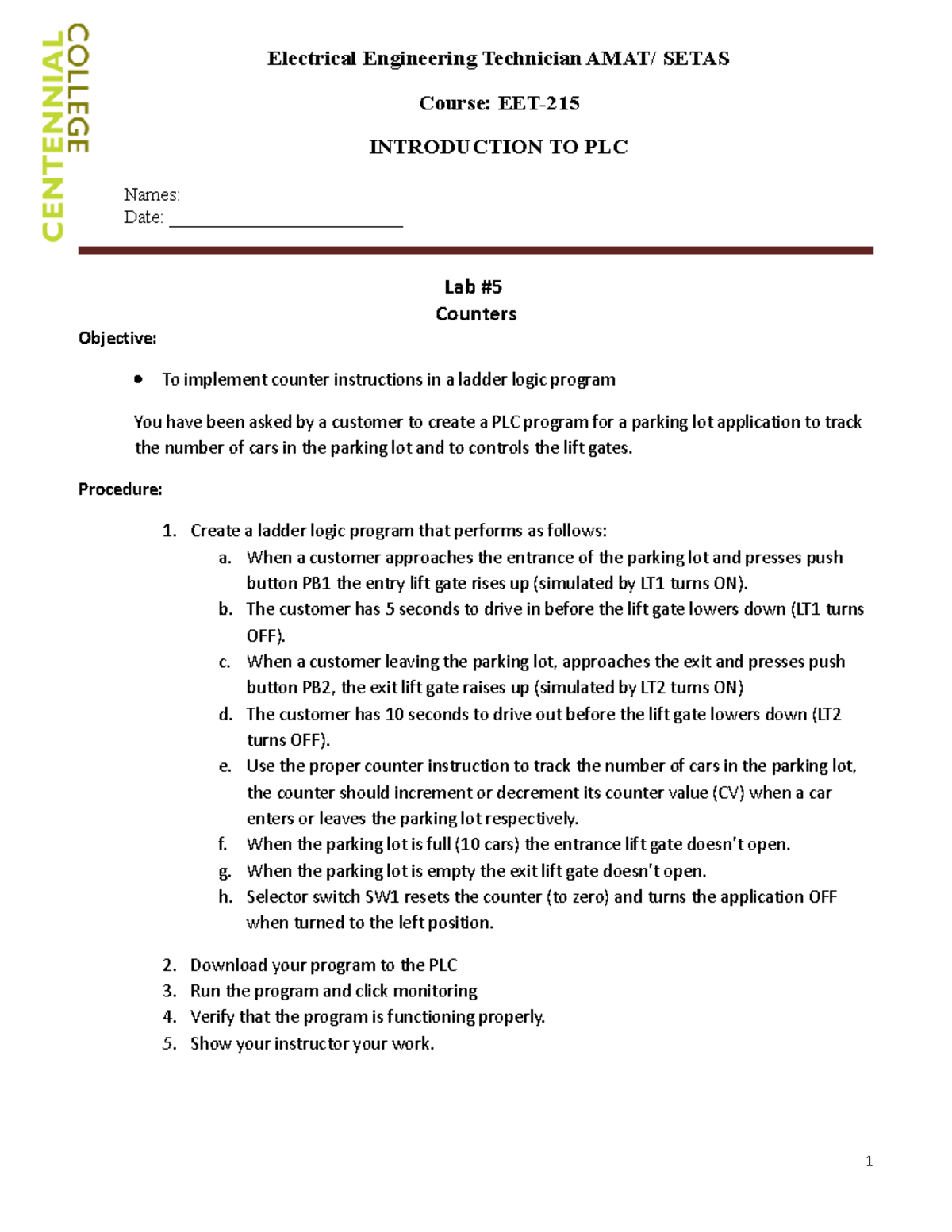 EET215 Lab 5 Counters - LAB 5 - Electrical Engineering Technician AMAT ...