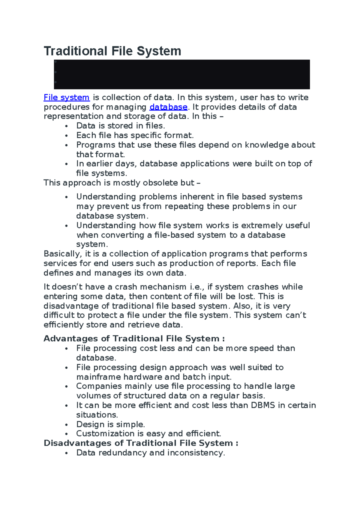 Dbms sec a - database management system notes - Traditional File System ...