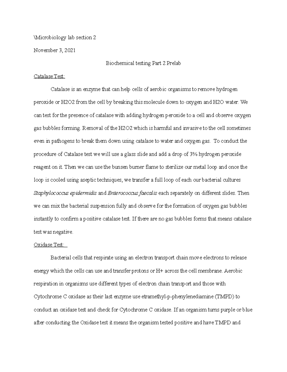 Biochemical testing Part 2 Prelab - \Microbiology lab section 2 ...