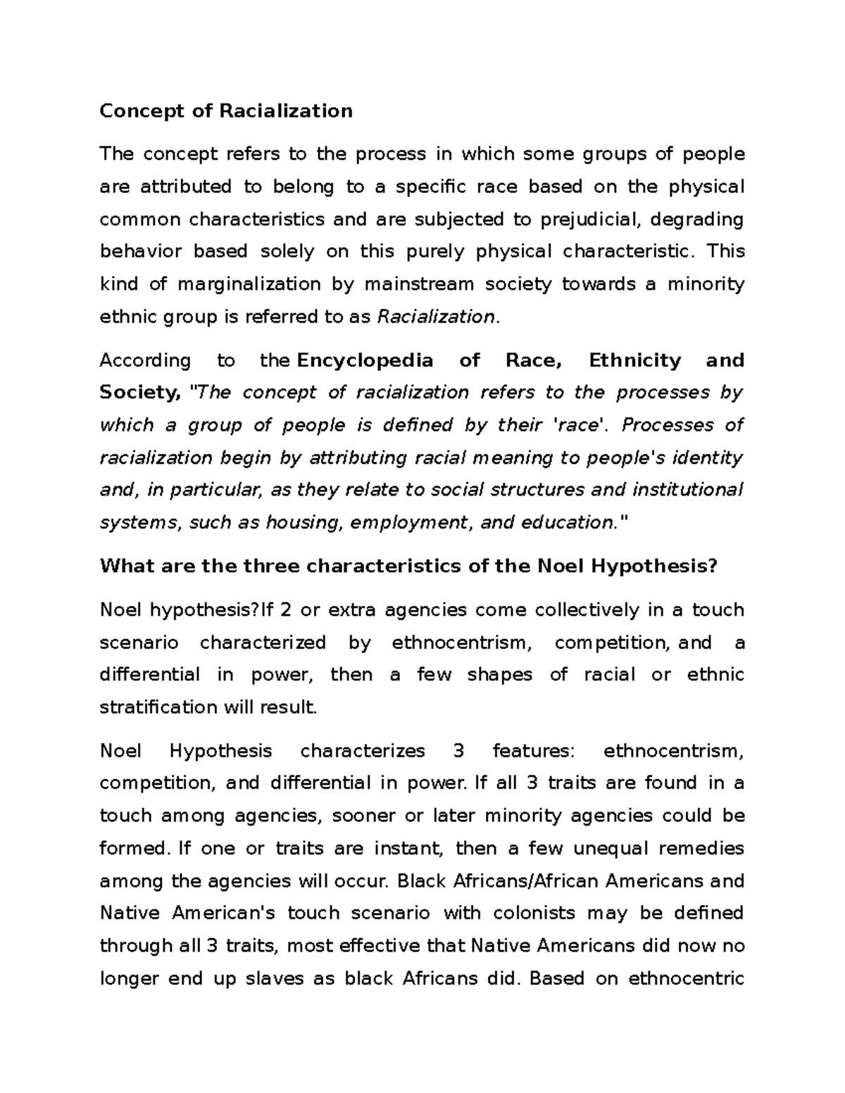 Racialization - Useful material for this course. - Concept of ...