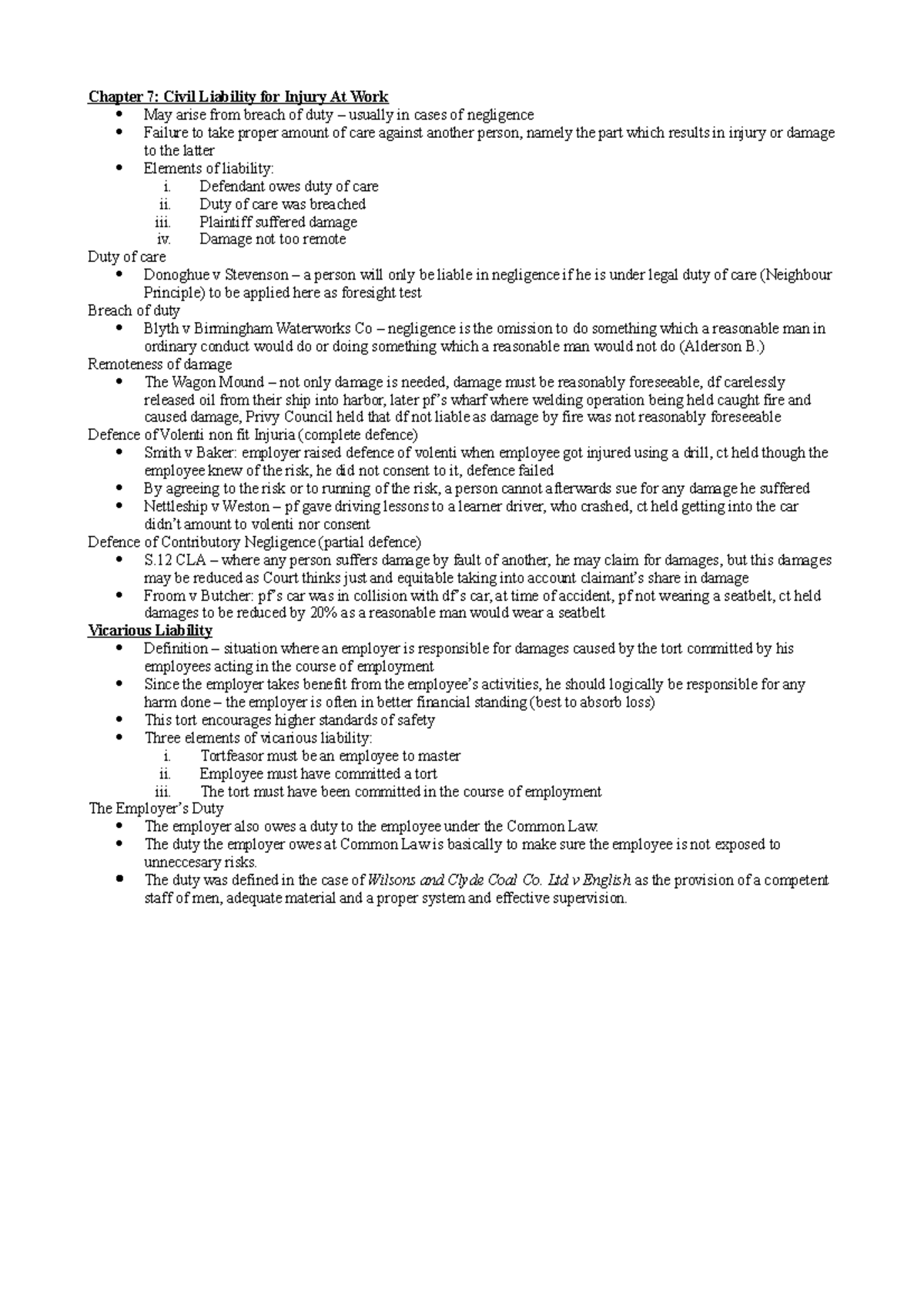 Notes C7 Good For Reading Only Purpose Chapter 7 Civil Liability