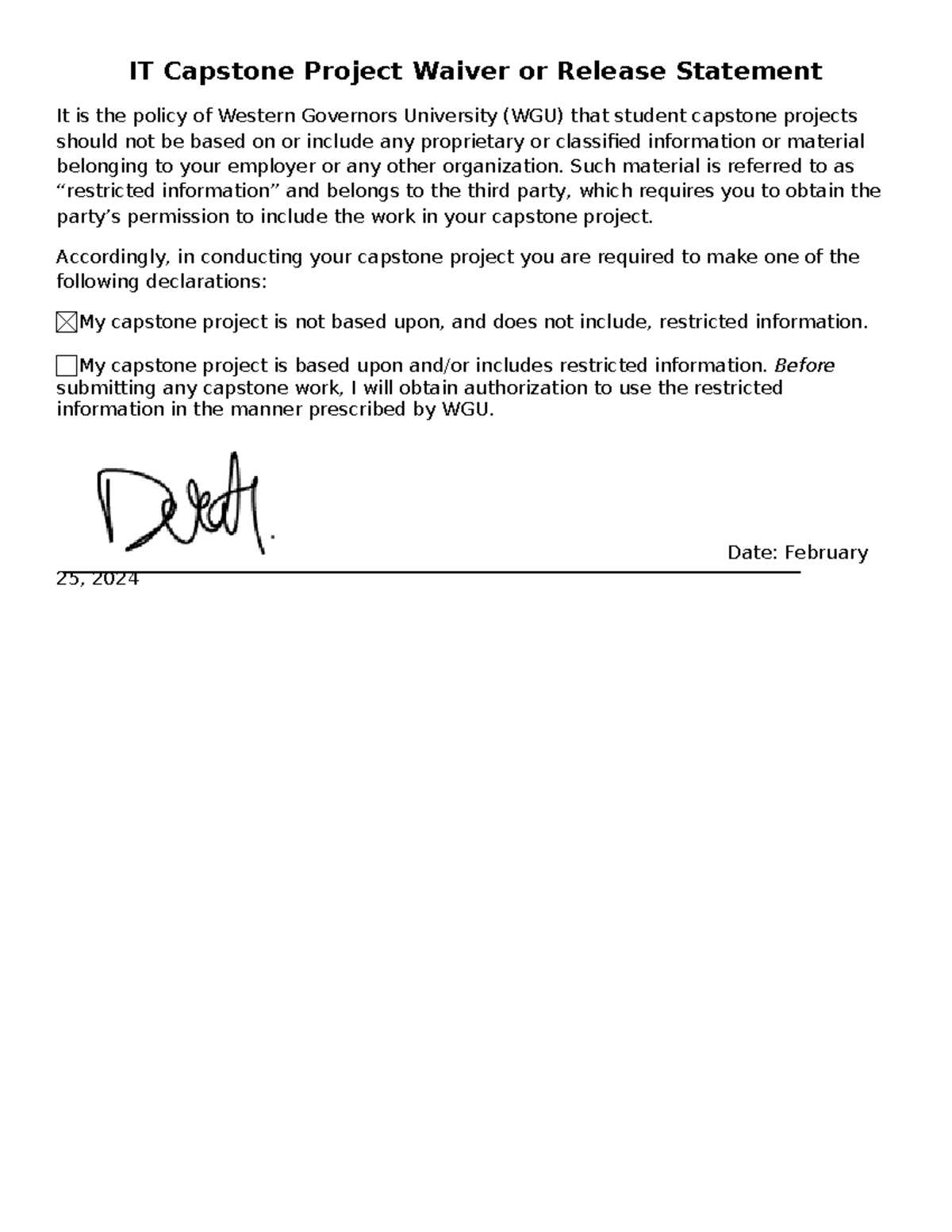 Daniel Nkansah IT Capstone Release Form - IT Capstone Project Waiver or ...