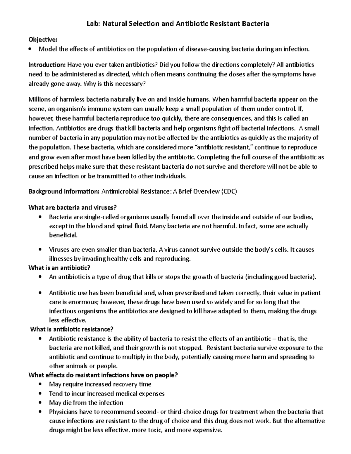 09 Lab Antibiotic Resistance - Lab: Natural Selection and Antibiotic ...