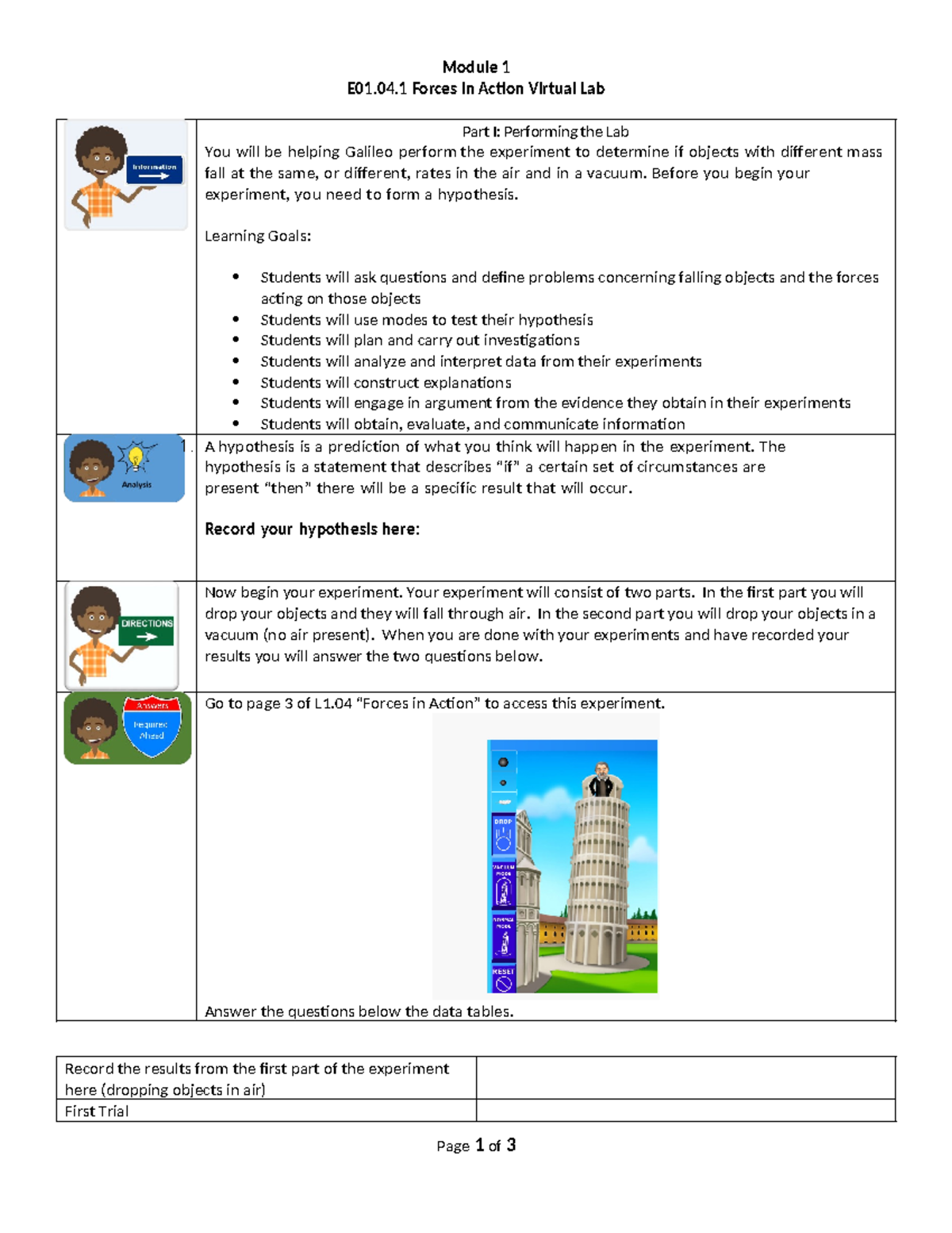 E01.04.1 Forces in Action Virtual Lab v6 - Module 1 E01.04 Forces in ...