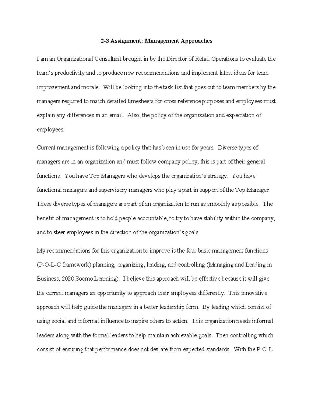 2-3 Assignment - Management Approaches - 2-3 Assignment: Management ...