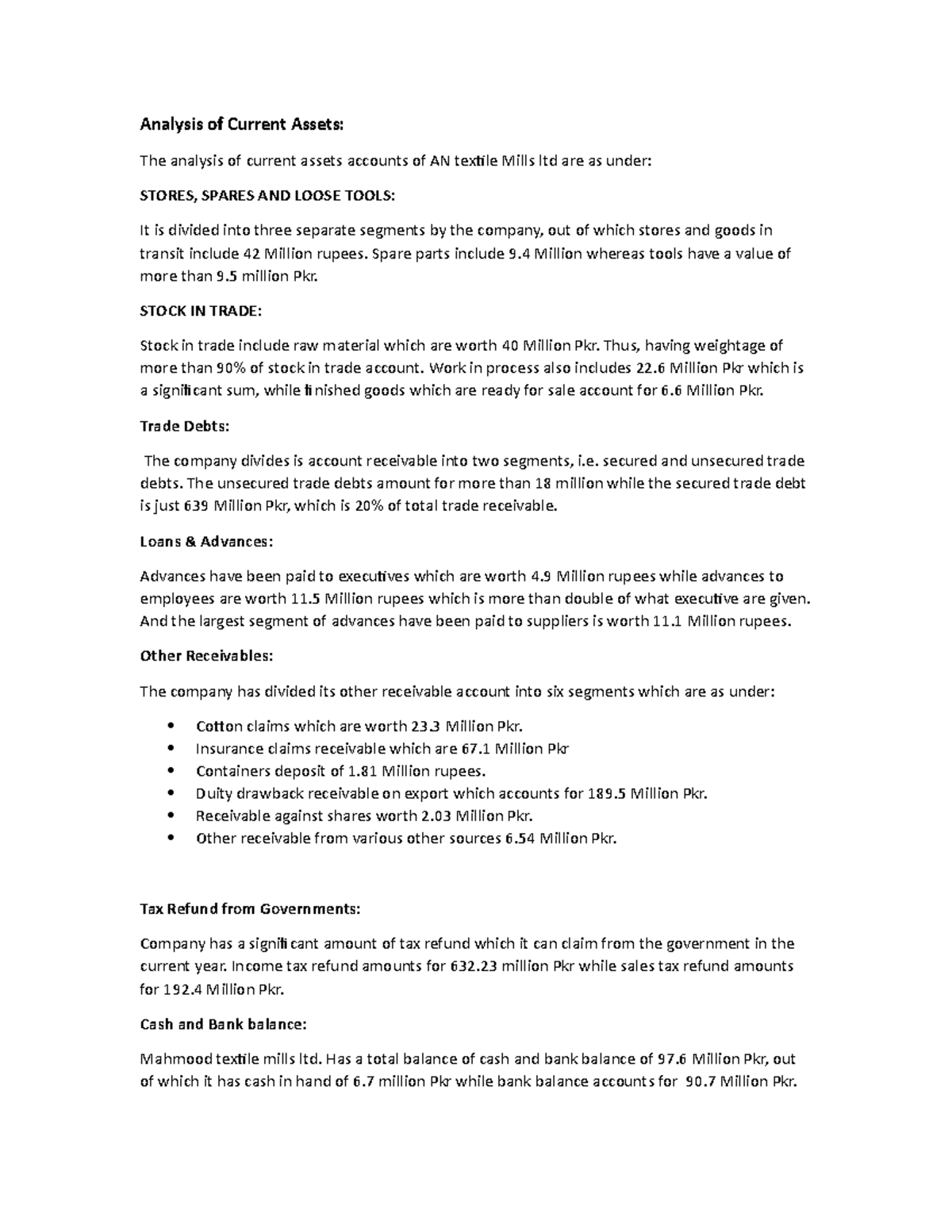 AN textile - Spare parts include 9 Million whereas tools have a value ...