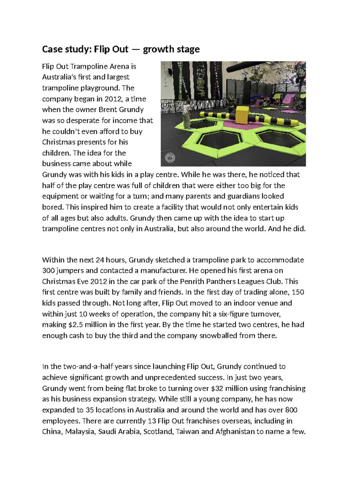 Business Life Cycle case studies - Case study: Flip Out — growth stage Flip Out Trampoline Arena ...