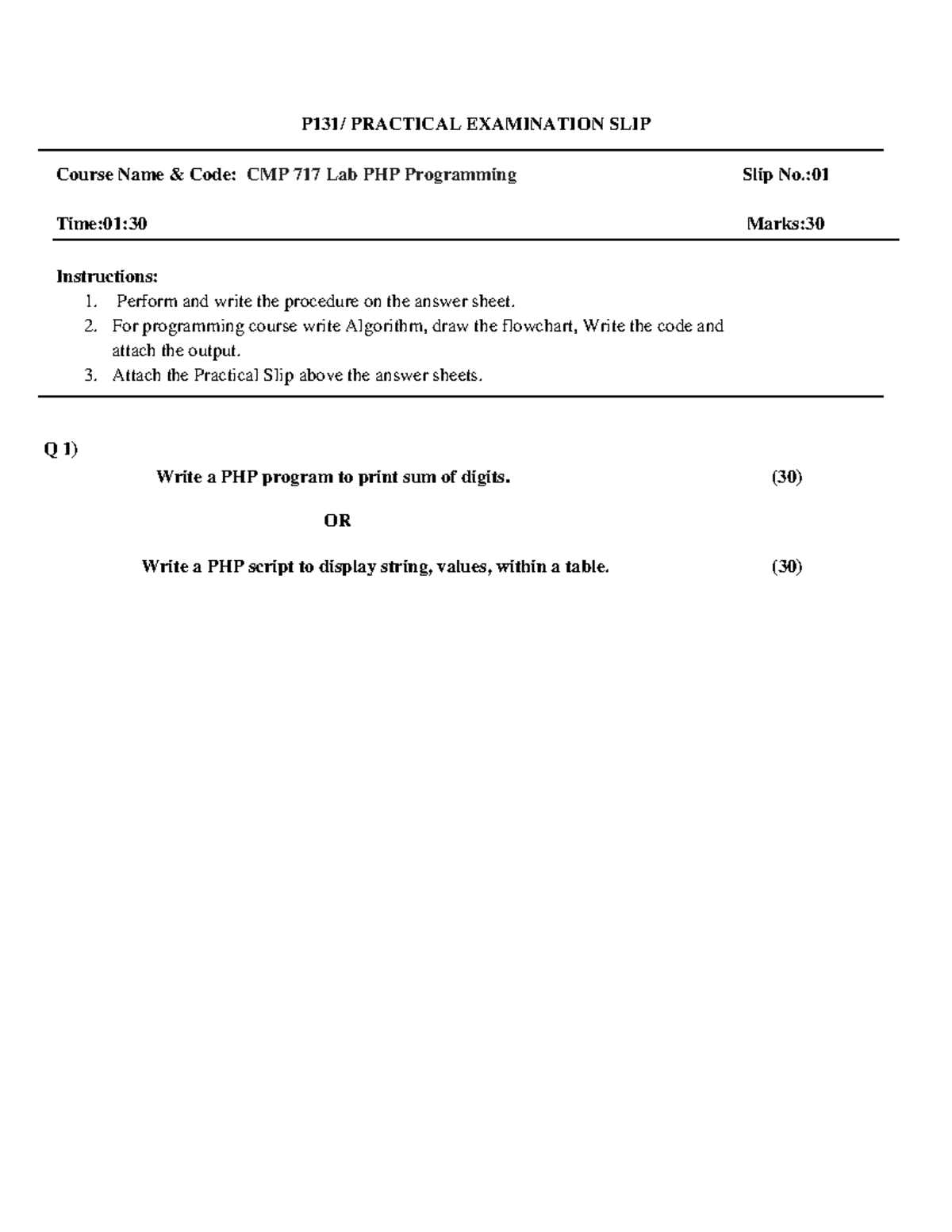 Cmp 717 Lab Php Programming Time0130 Marks Instructions 1