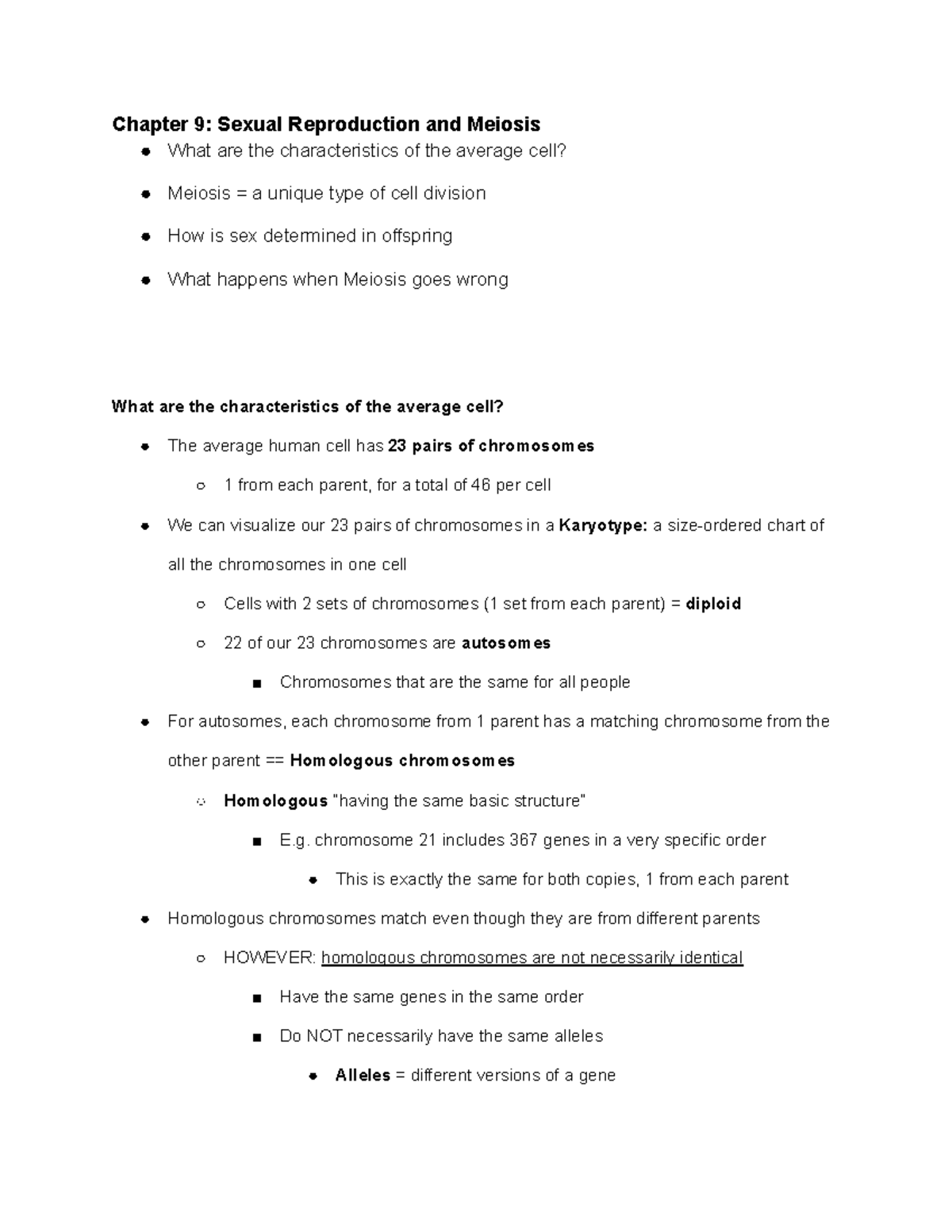 Chapter 9 Sexual Reproduction and Meiosis - Chapter 9: Sexual ...