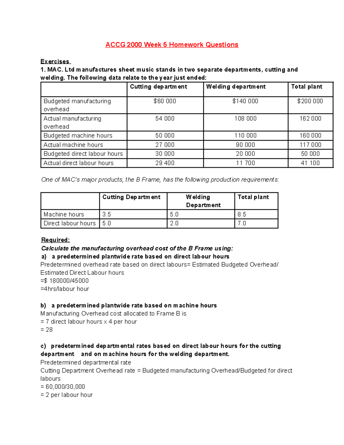2000 Wk5 HWQ - tutorial questions - ACCG 2000 Week 5 Homework Questions Exercises MAC. Ltd - Studocu