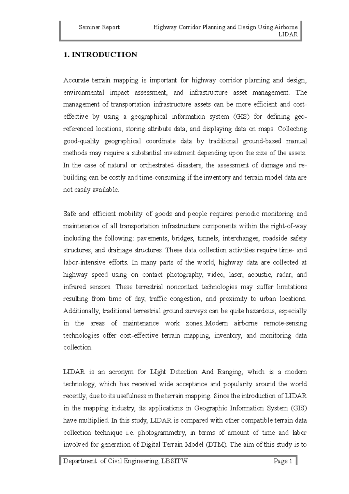 Li DAR-Civil engineering seminar topic - LIDAR 1. INTRODUCTION Accurate ...