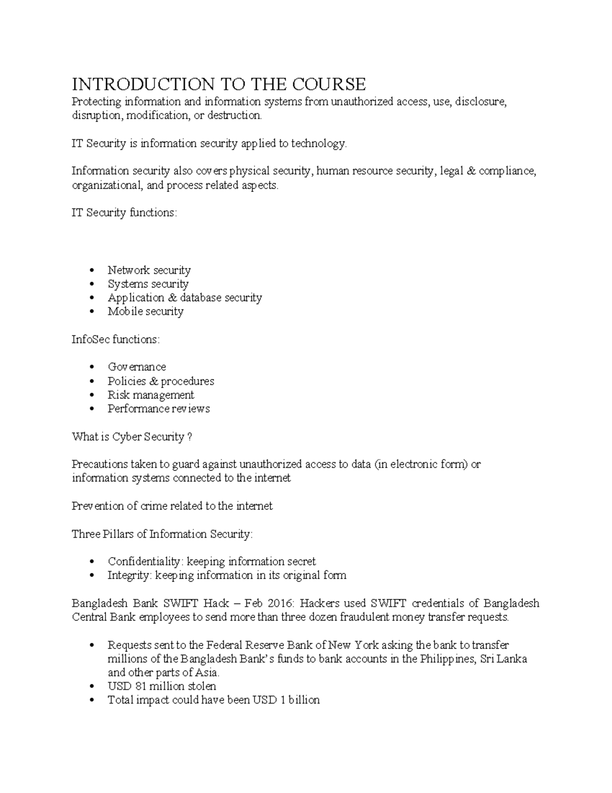 Week 1 - please see this - INTRODUCTION TO THE COURSE Protecting ...