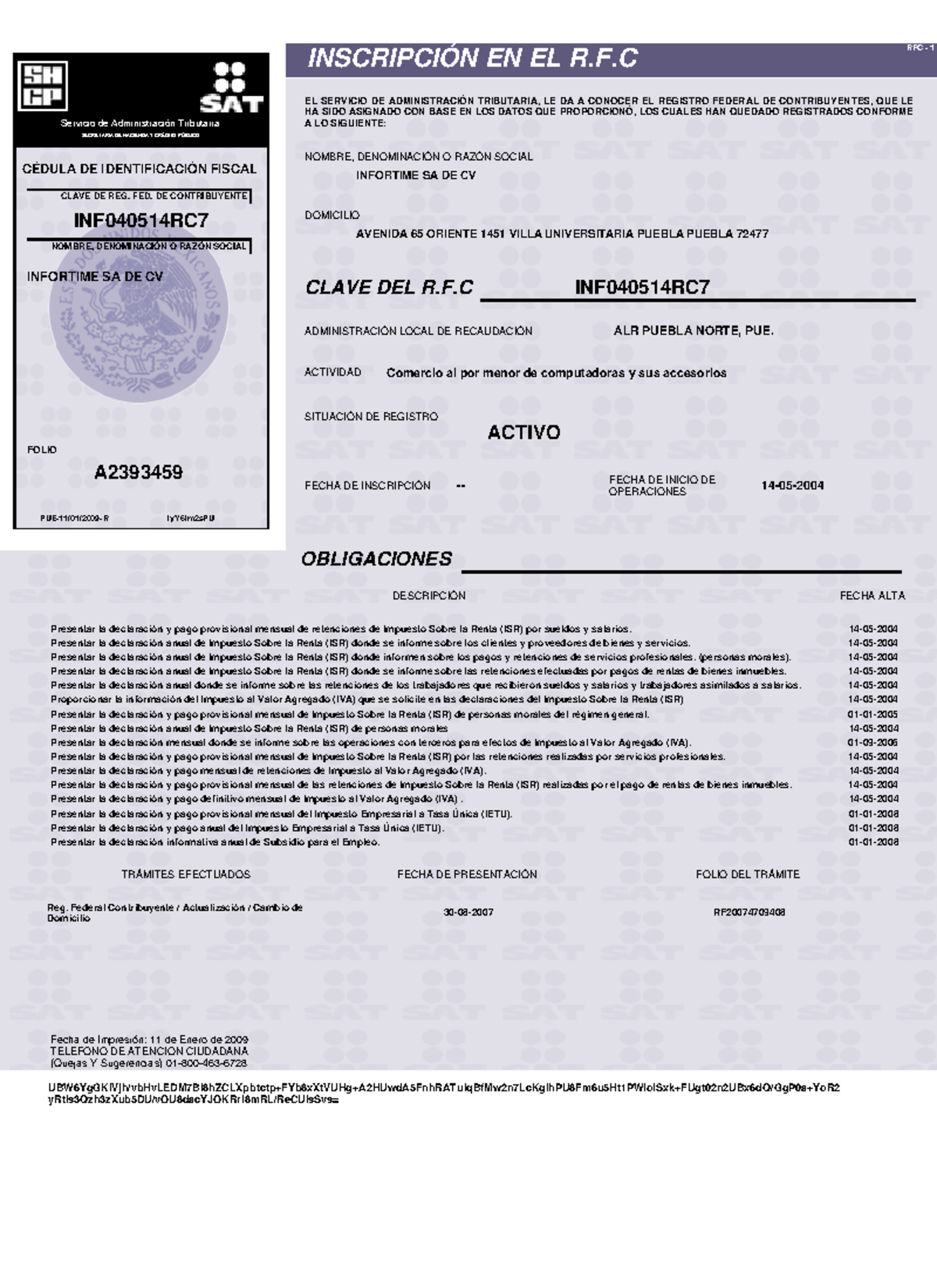 Inscripción RFC cedula SAT - Servicio de Administración Tributaria ...