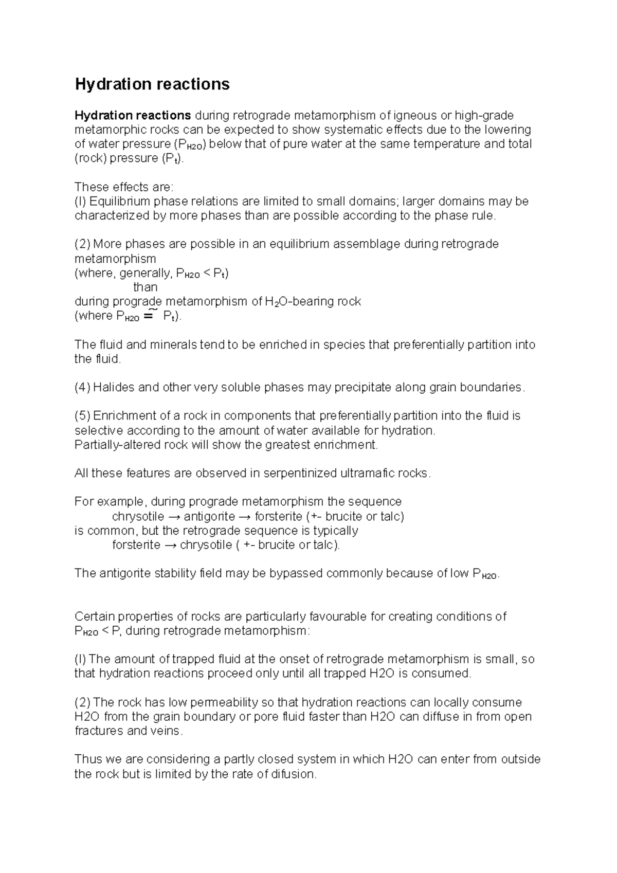 06 b Metmrphsm of mafic rocks hydration reactions - Hydration reactions ...
