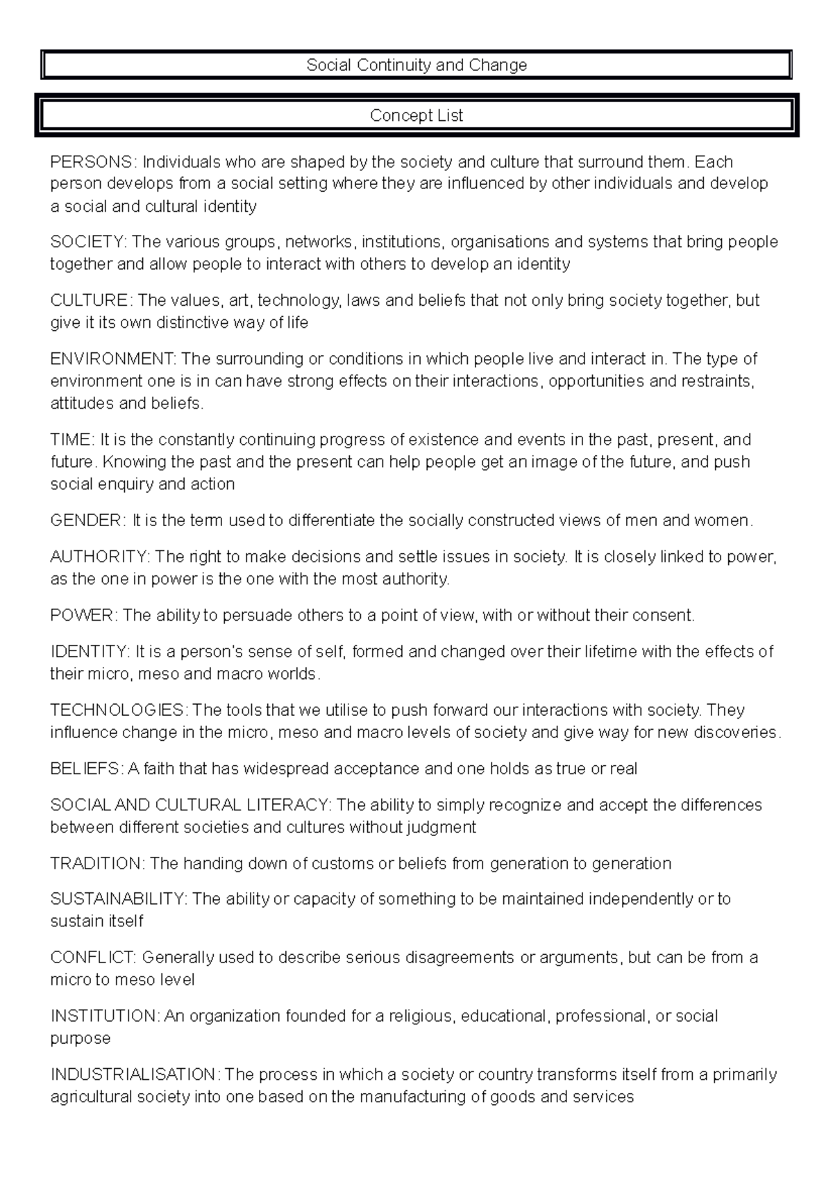 Social Continuity and Change - Studocu