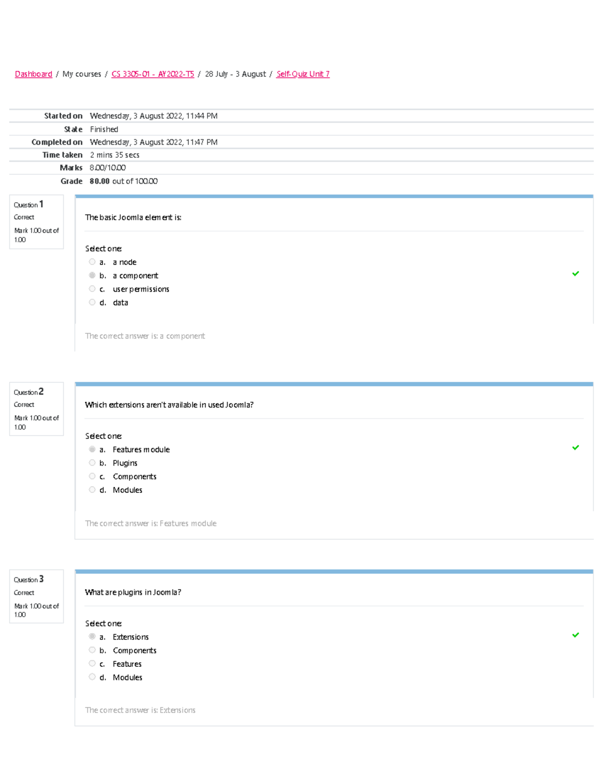 Self-Quiz Unit 7 Attempt review - Question 1 Correct Mark 1 out of 1 ...