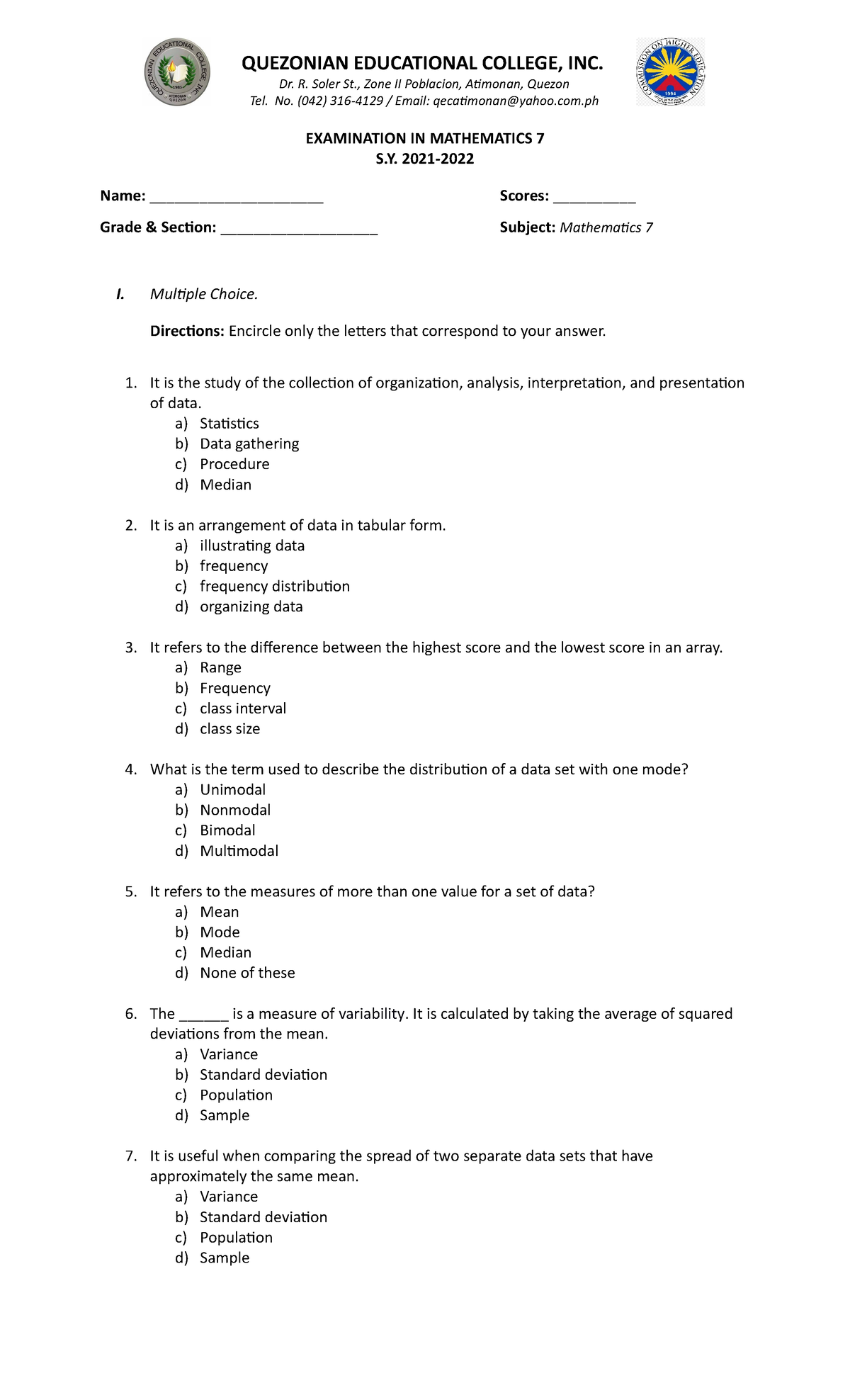 N.Ursal-Sample Test - Guided Question - QUEZONIAN EDUCATIONAL COLLEGE ...