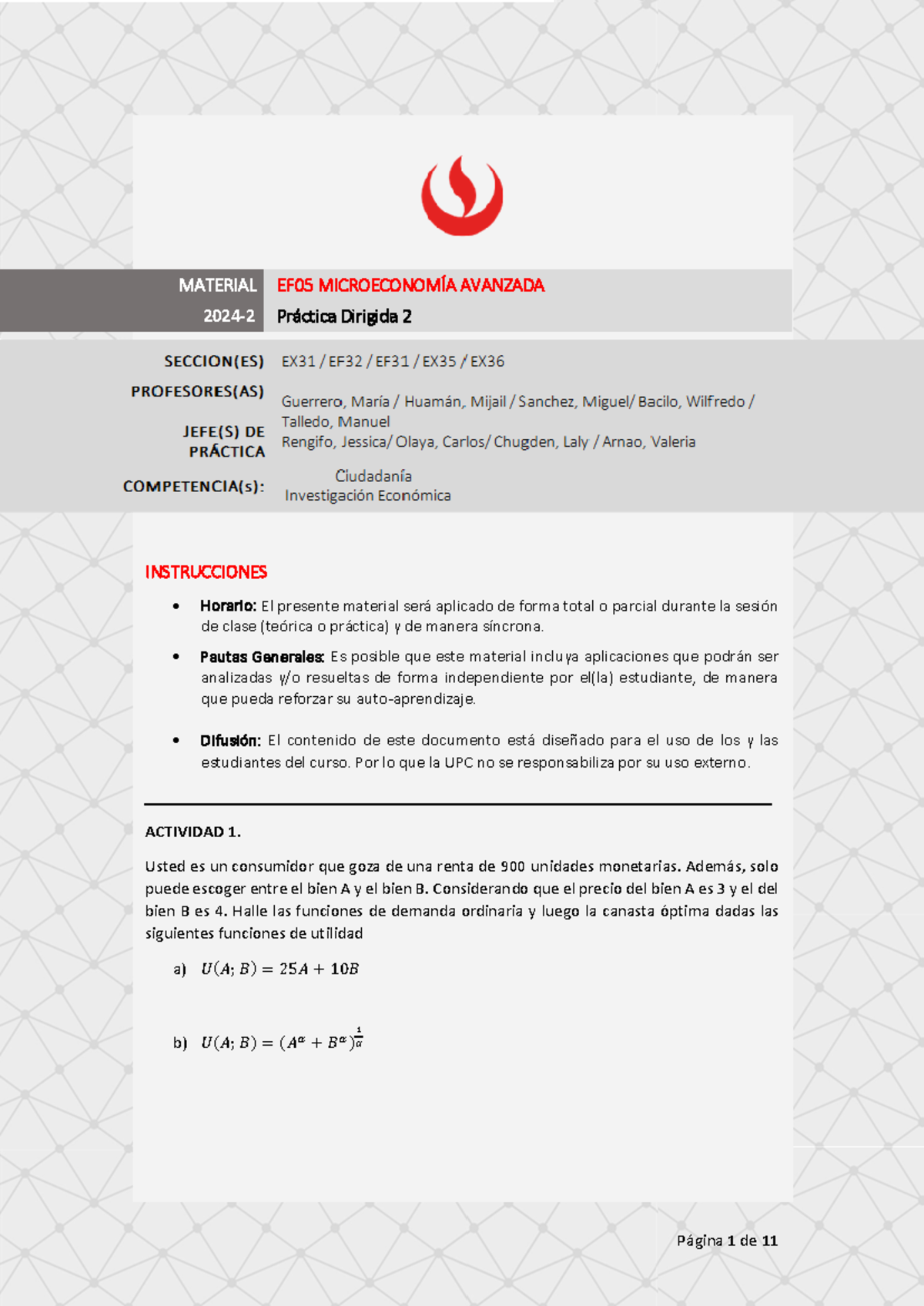 PD2 Microeconomía Avanzada sol 2024-02 - INSTRUCCIONES Horario: El presente material será ...