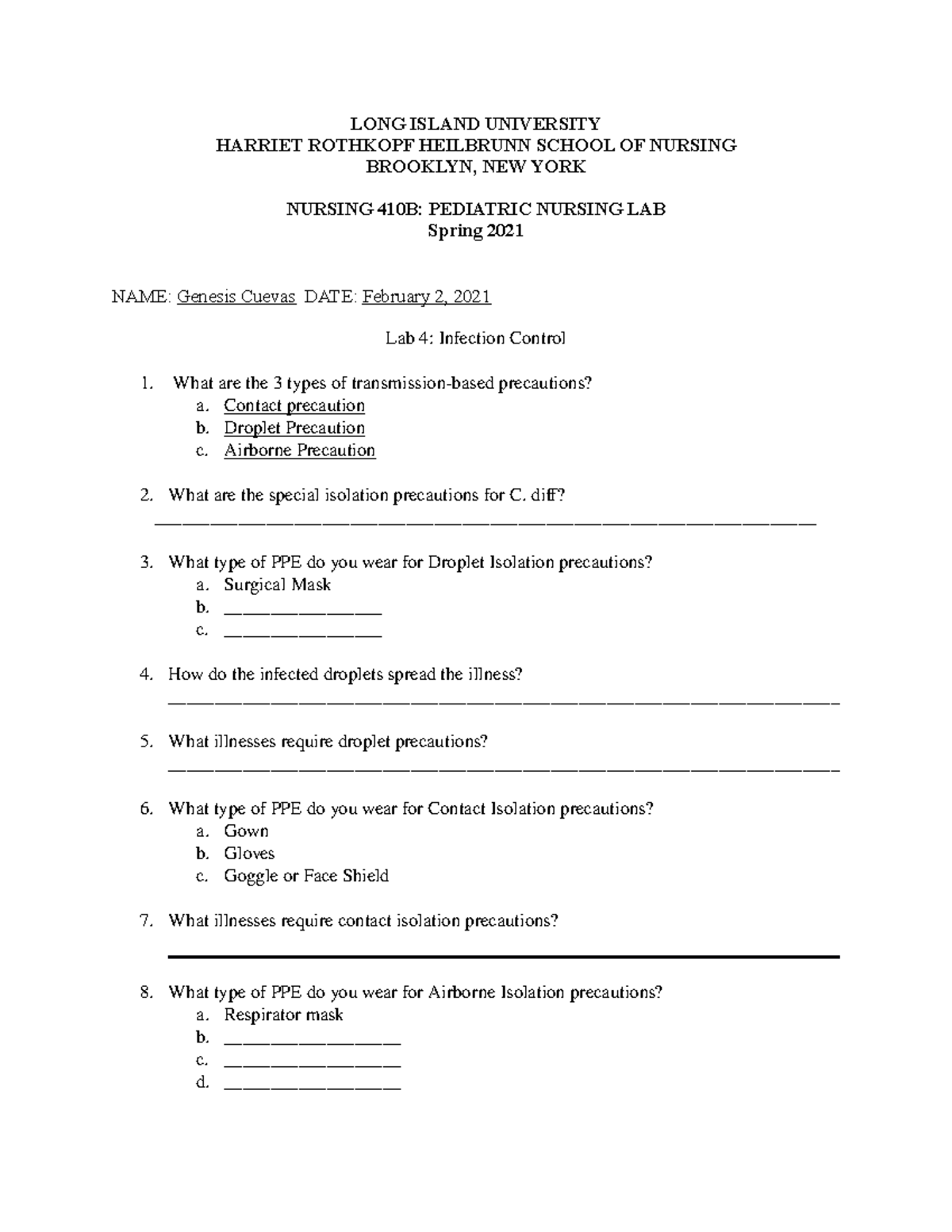 Lab sheet for pediatrics laboratory 2 prep - HED 235 - BMCC - StuDocu