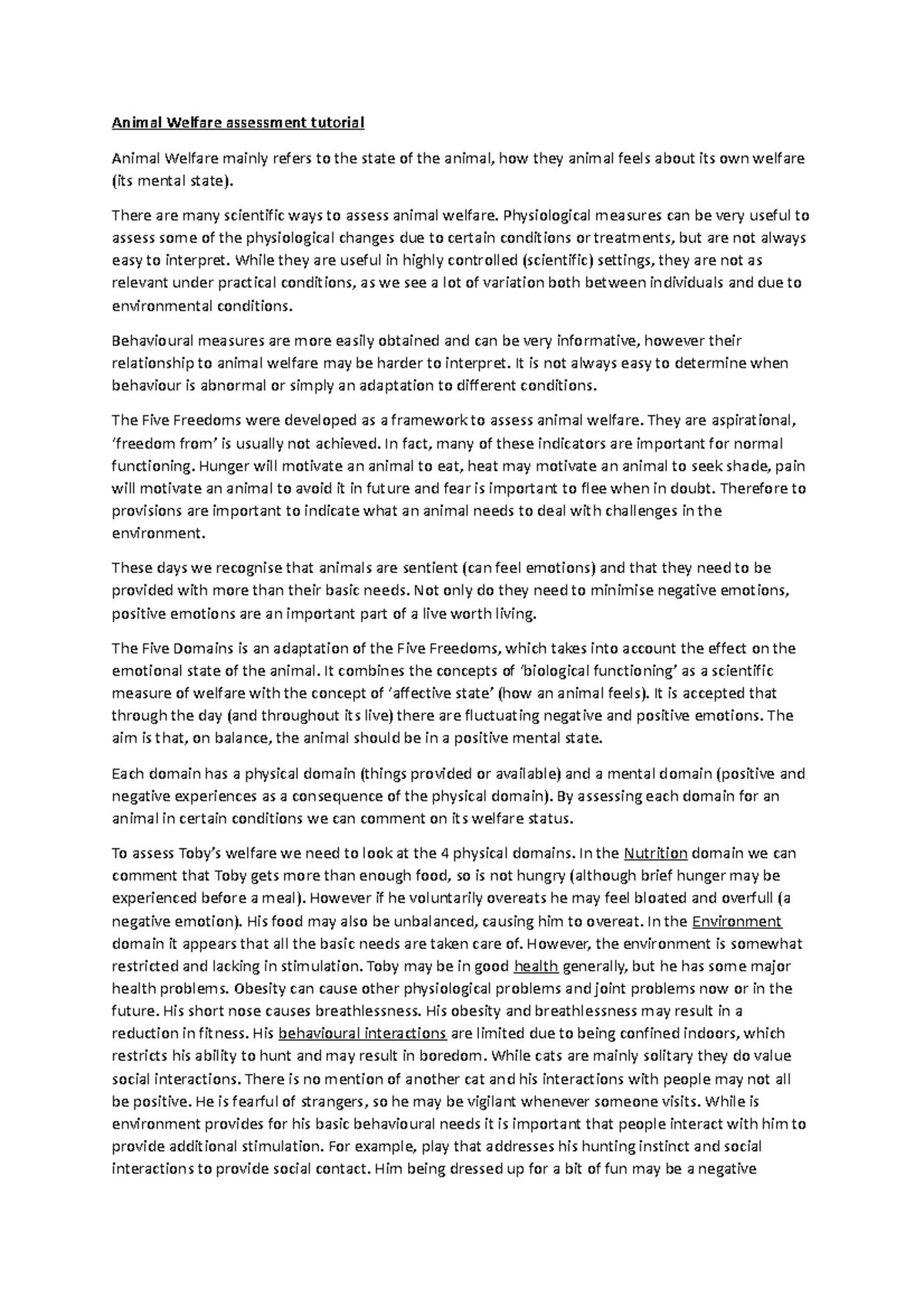 Animal Welfare assessment tutorial Notes - ANSC20004 - Unimelb - Studocu