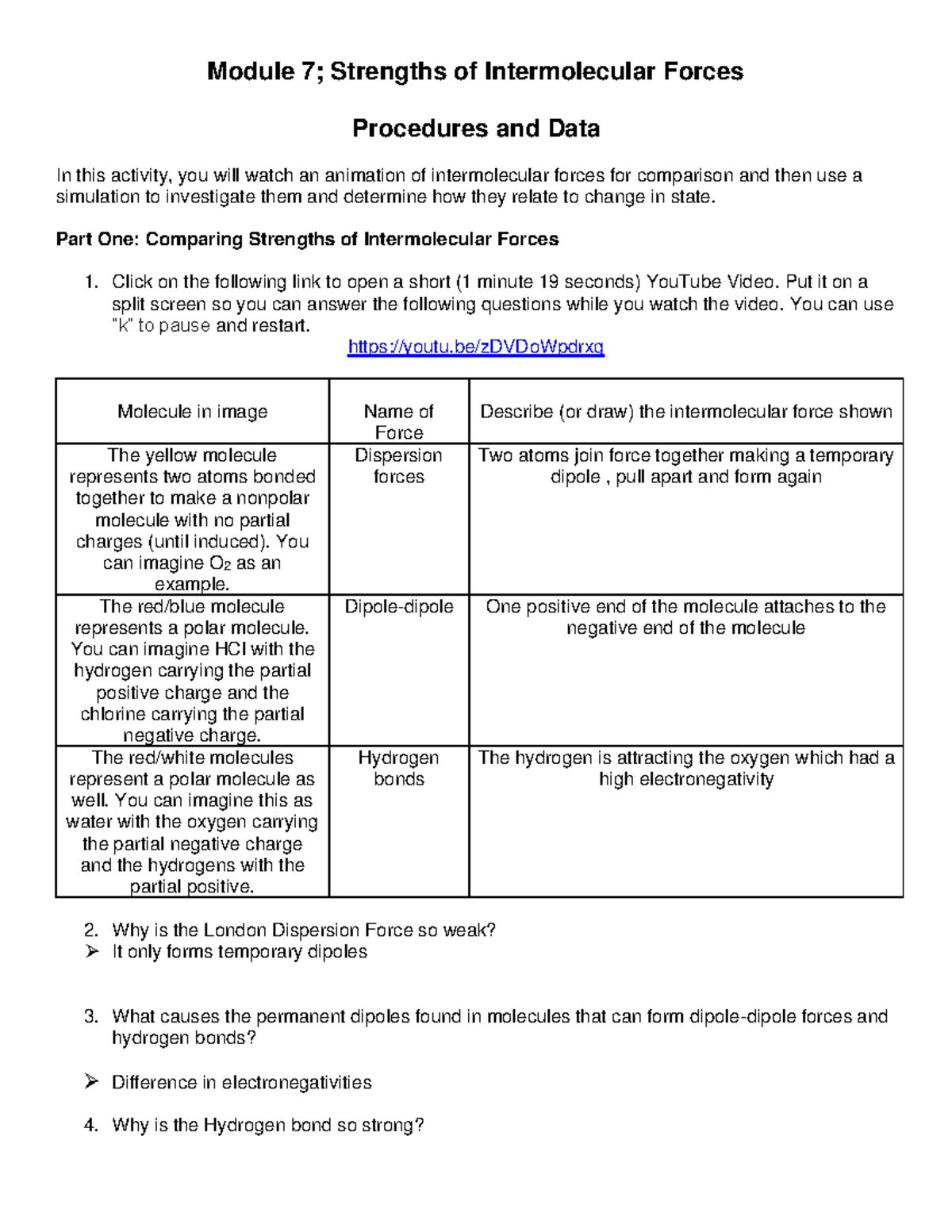 Module 7 Strengths of Intermolecular Forces - Module 7; Strengths of ...