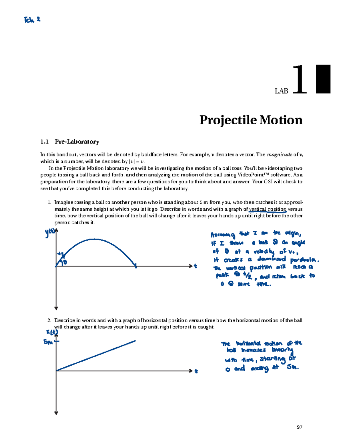8A Lab1 Projectile Motion - LAB 1 Projectile Motion 1 Pre-Laboratory In ...