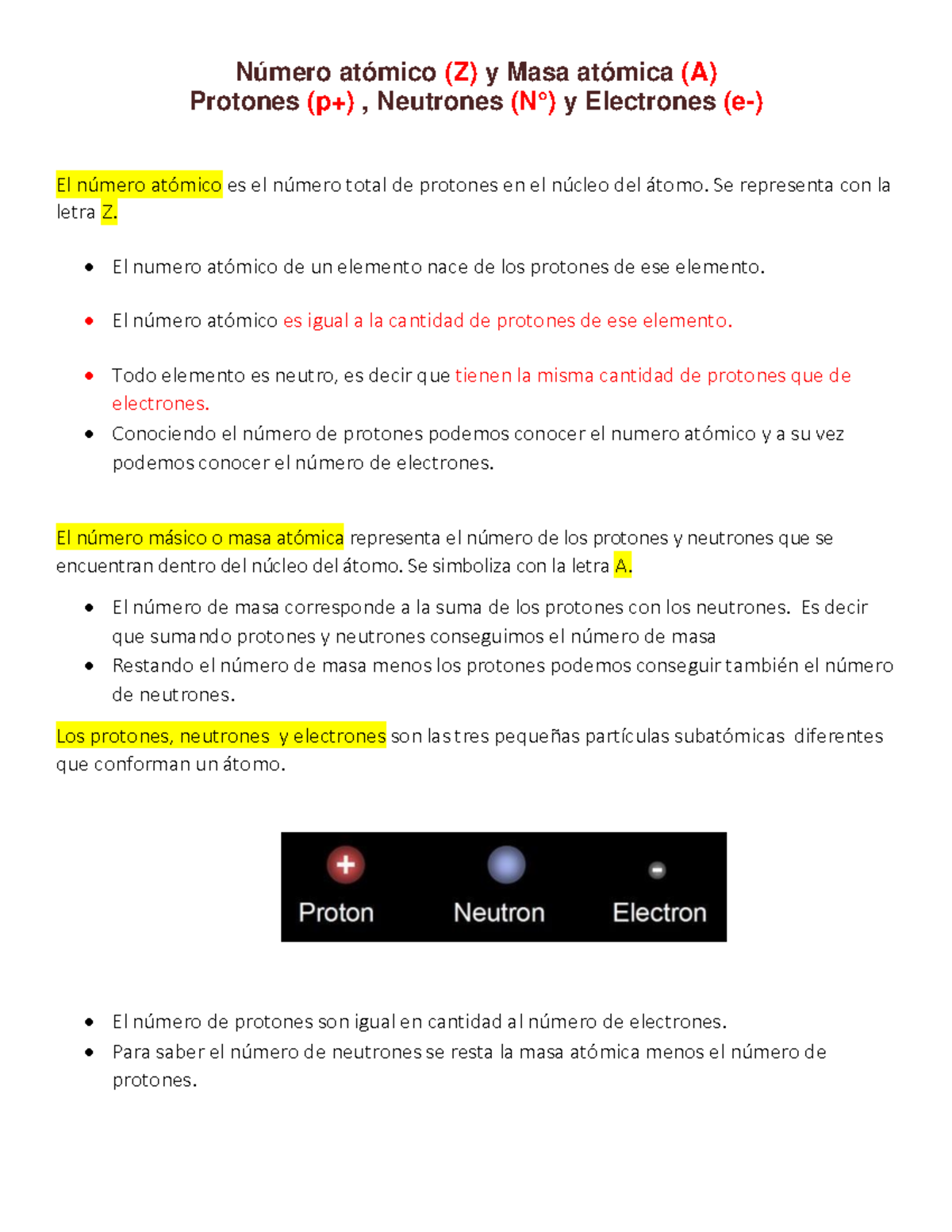 Z,A,P+, N° Y E - Número atómico (Z) y Masa atómica (A) Protones (p+) , Neutrones (N°) y ...