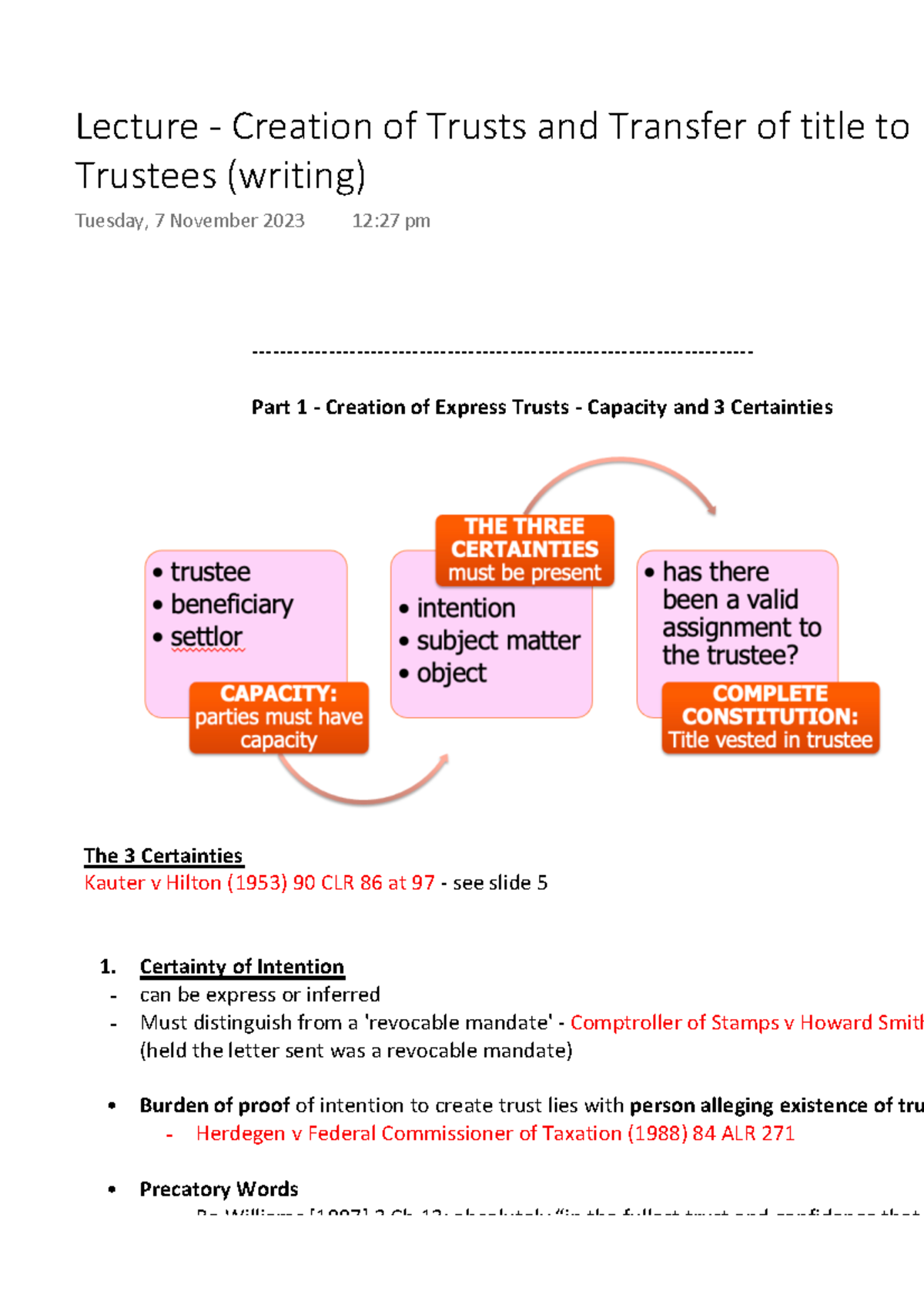 Lecture - Week 9 - Creation of Trusts and Transfer of title to Trustees ...