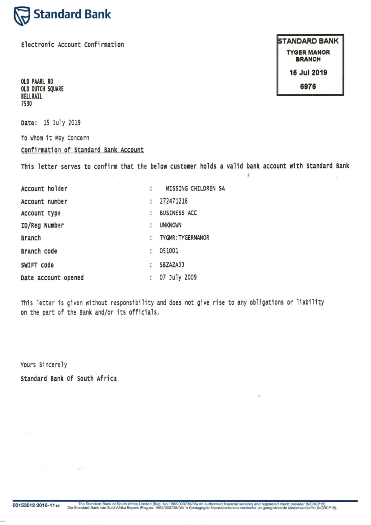MCSA Standard Bank Account Confirmation Letter Accounting Studocu