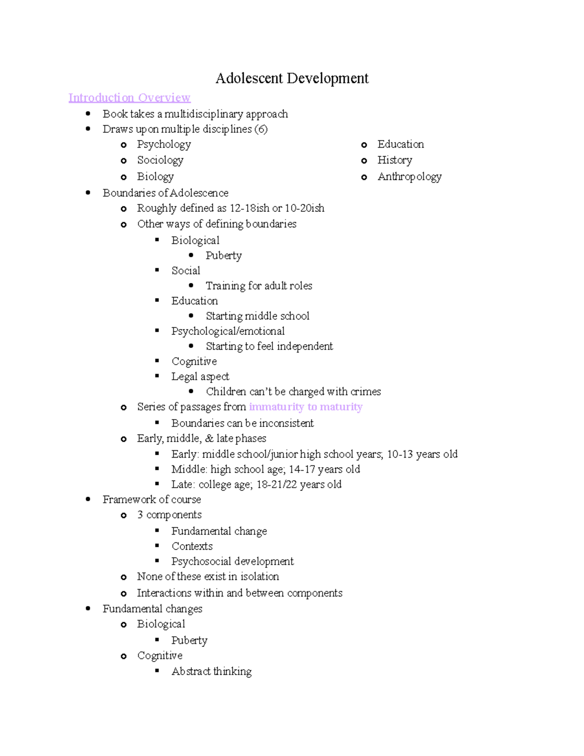 Adolescent Development Notes - Adolescent Development Introduction ...