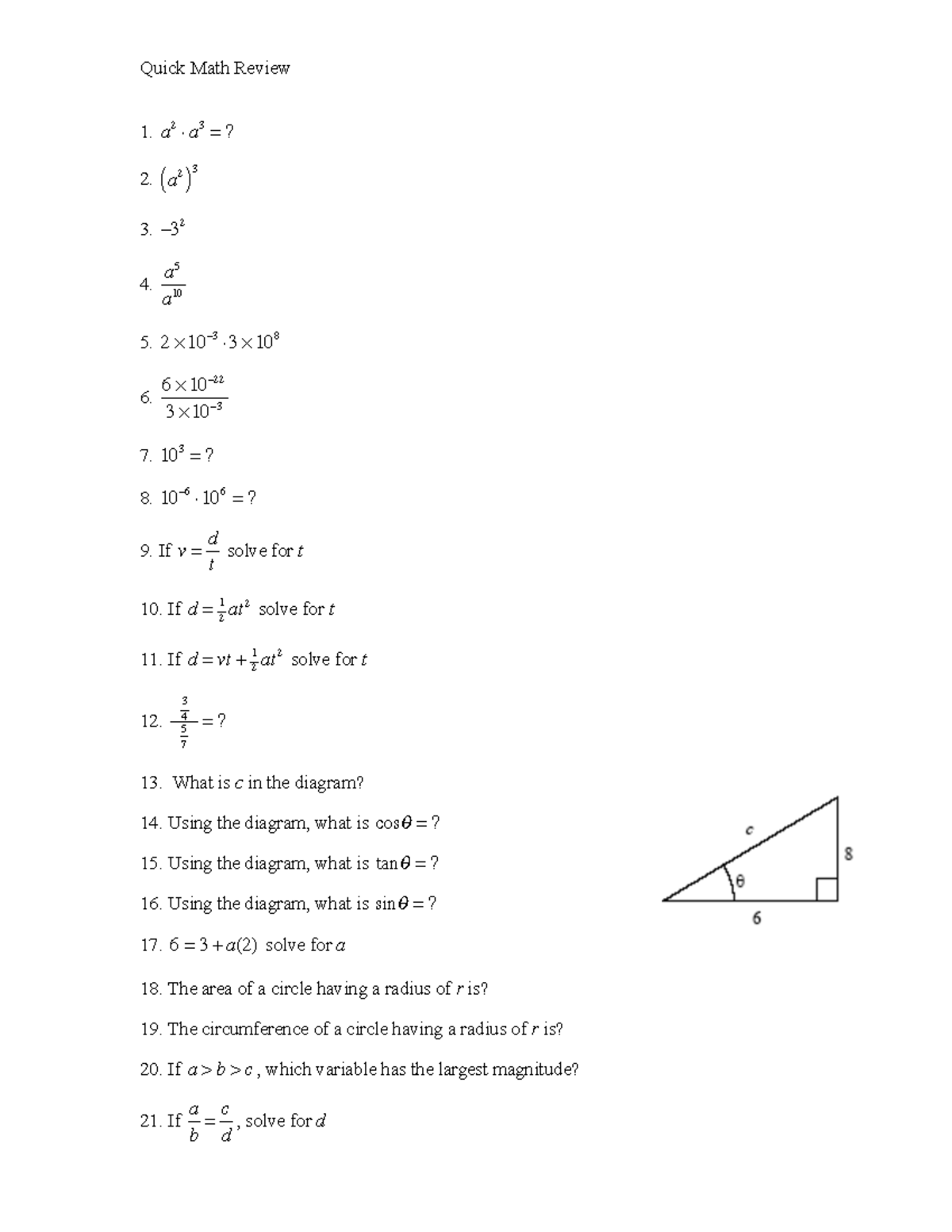 Math 101 Final Exam Review - Quick Math Concepts and Problems - Quick ...