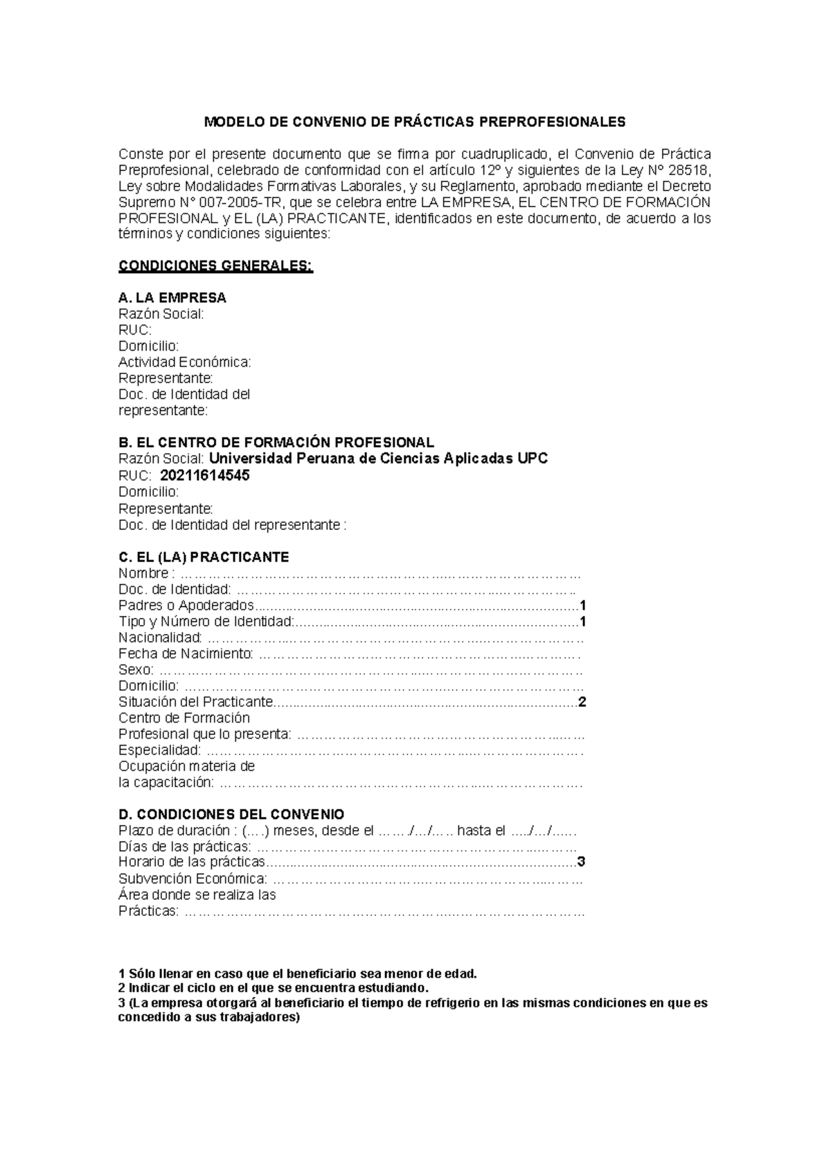 Modelo de convenio de practicas - MODELO DE CONVENIO DE PRÁCTICAS ...