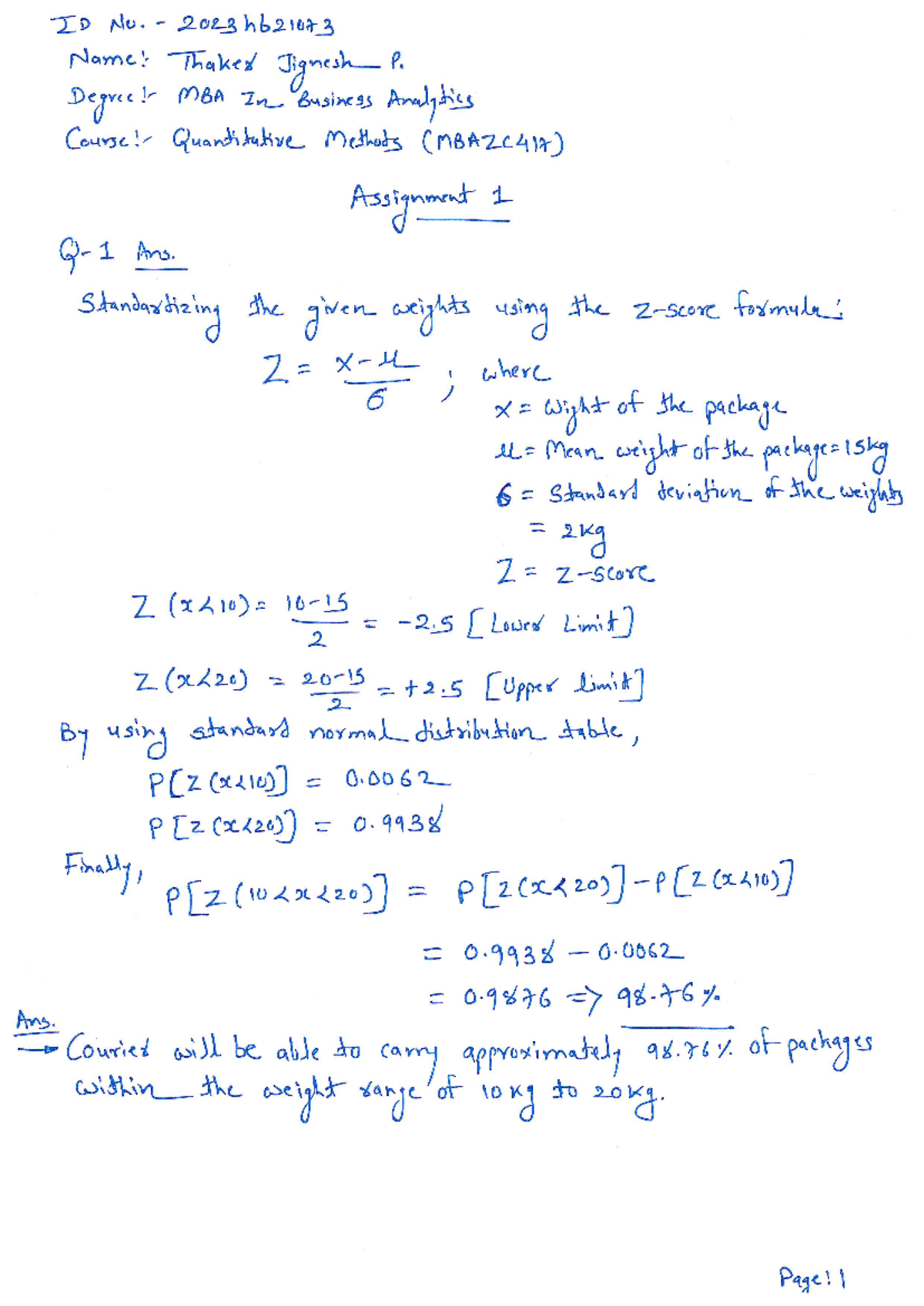 Assignment-1 QM - Quantitative Methods - Studocu