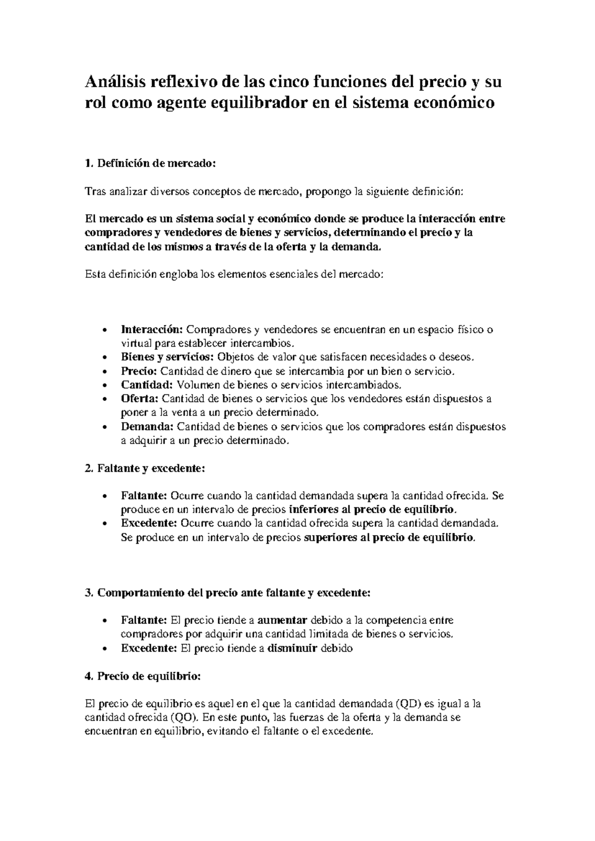 Análisis reflexivo de las cinco funciones del precio y su rol como ...