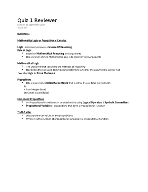 08 MMW Notes - LOGIC STATEMENT AND QUANTIFIERS A statement is a ...