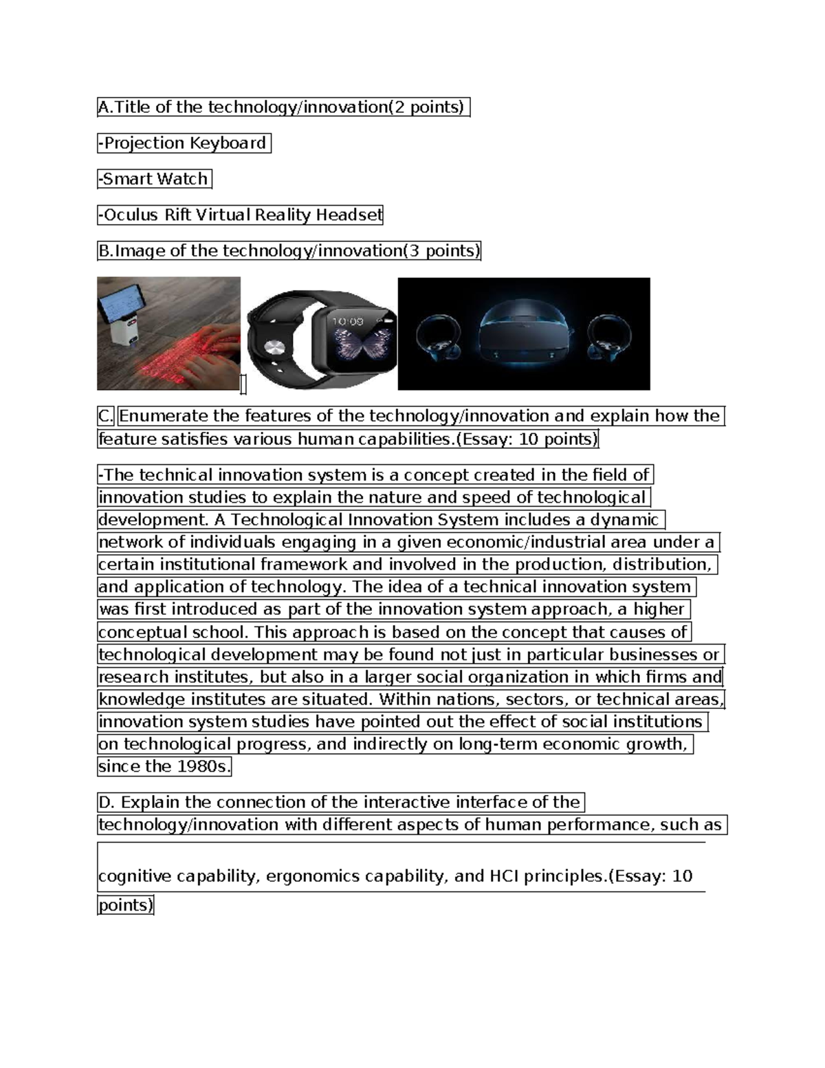 03 TASK Performance HCI - A of the technology/innovation(2 points ...