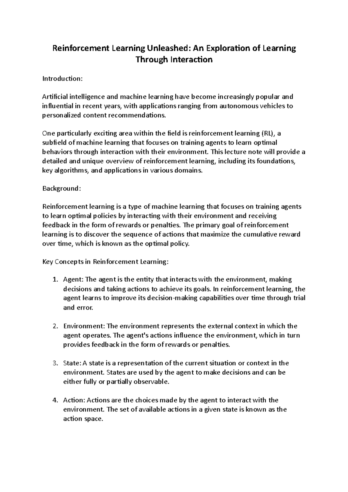 Reinforcement Learning Unleashed- An Exploration of Learning Through ...