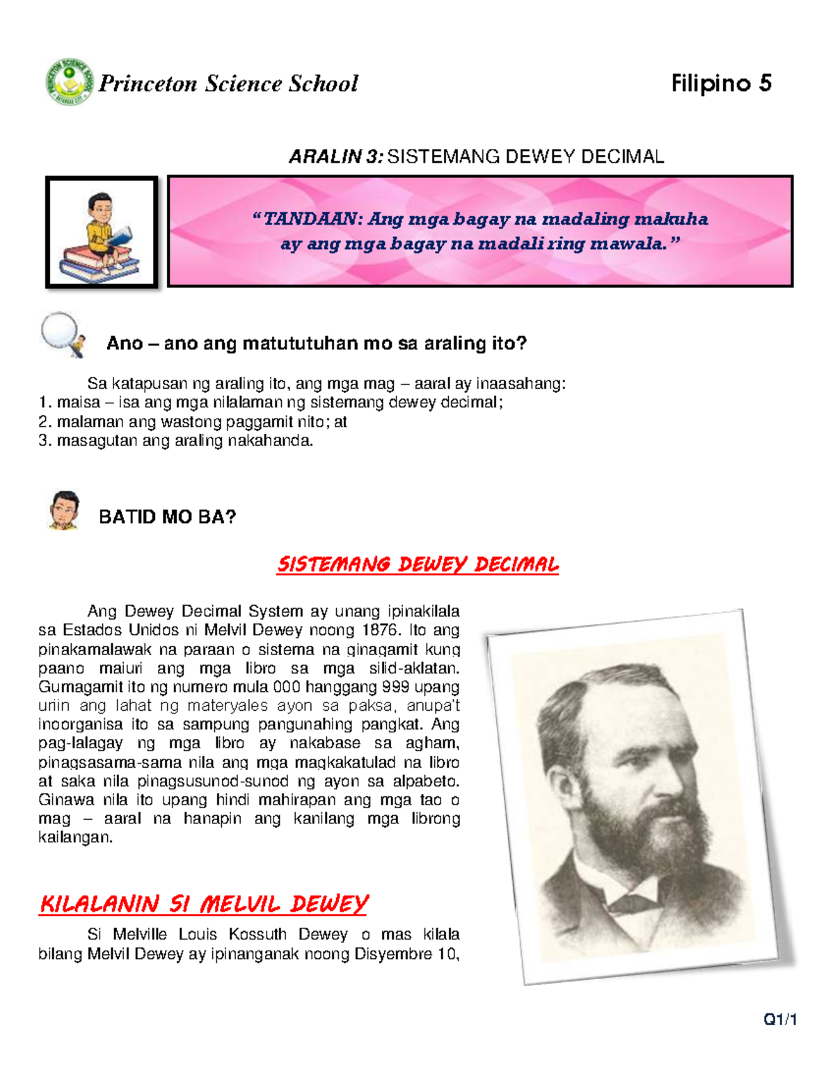 Aralin 3 - Sistemang Dewey Decimal - Princeton Science School Filipino ...