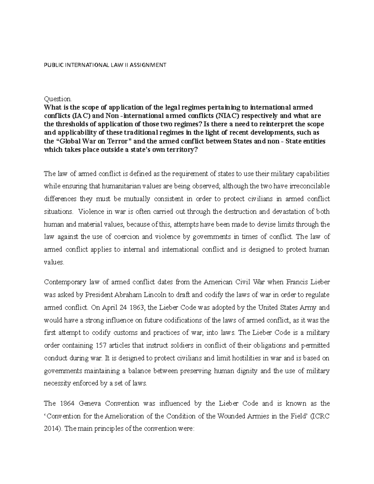 Legal Regime OF International AND NON- International Armed Conflicts ...