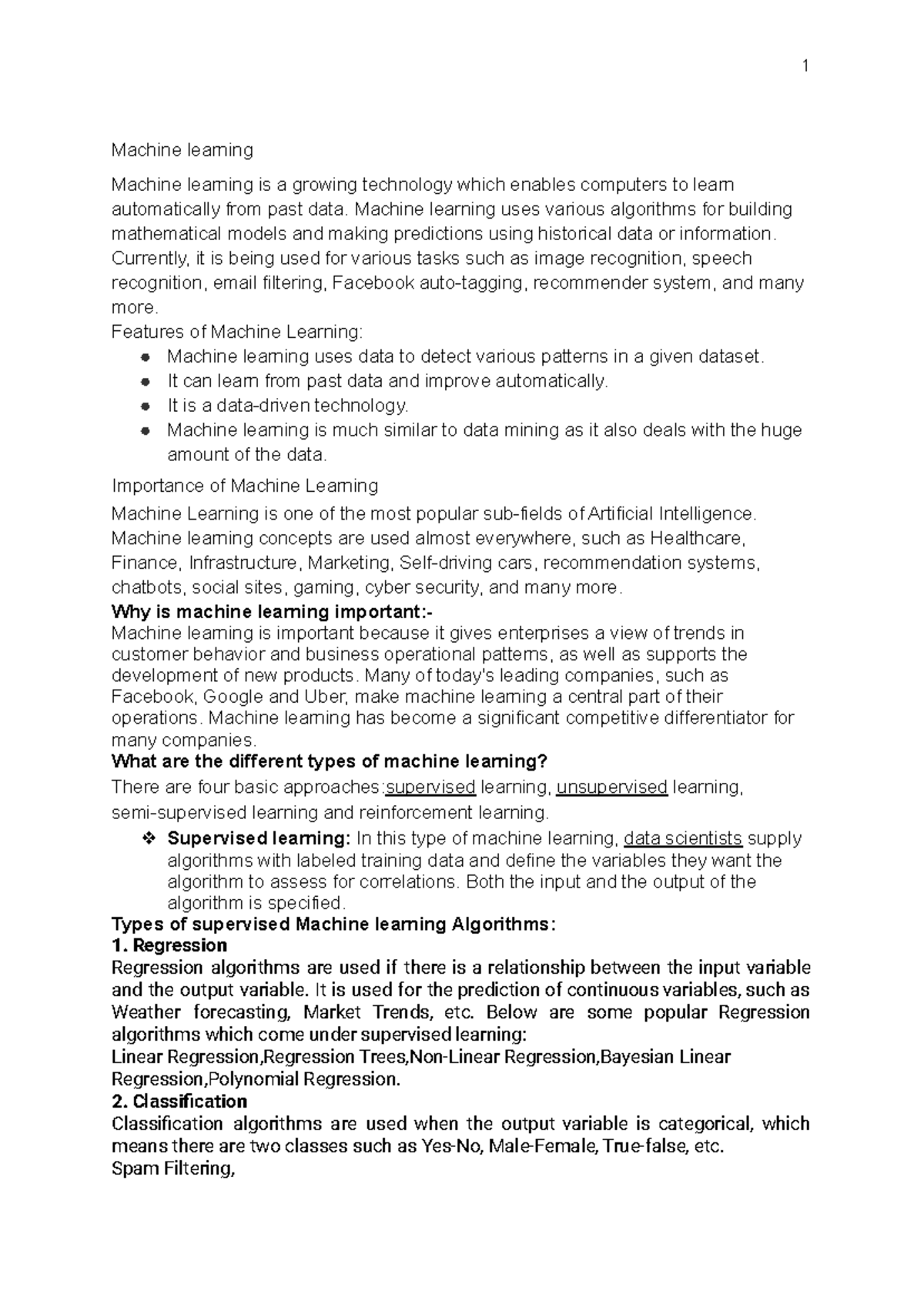 Machine learning - cheatsheet - Machine learning Machine learning is a ...