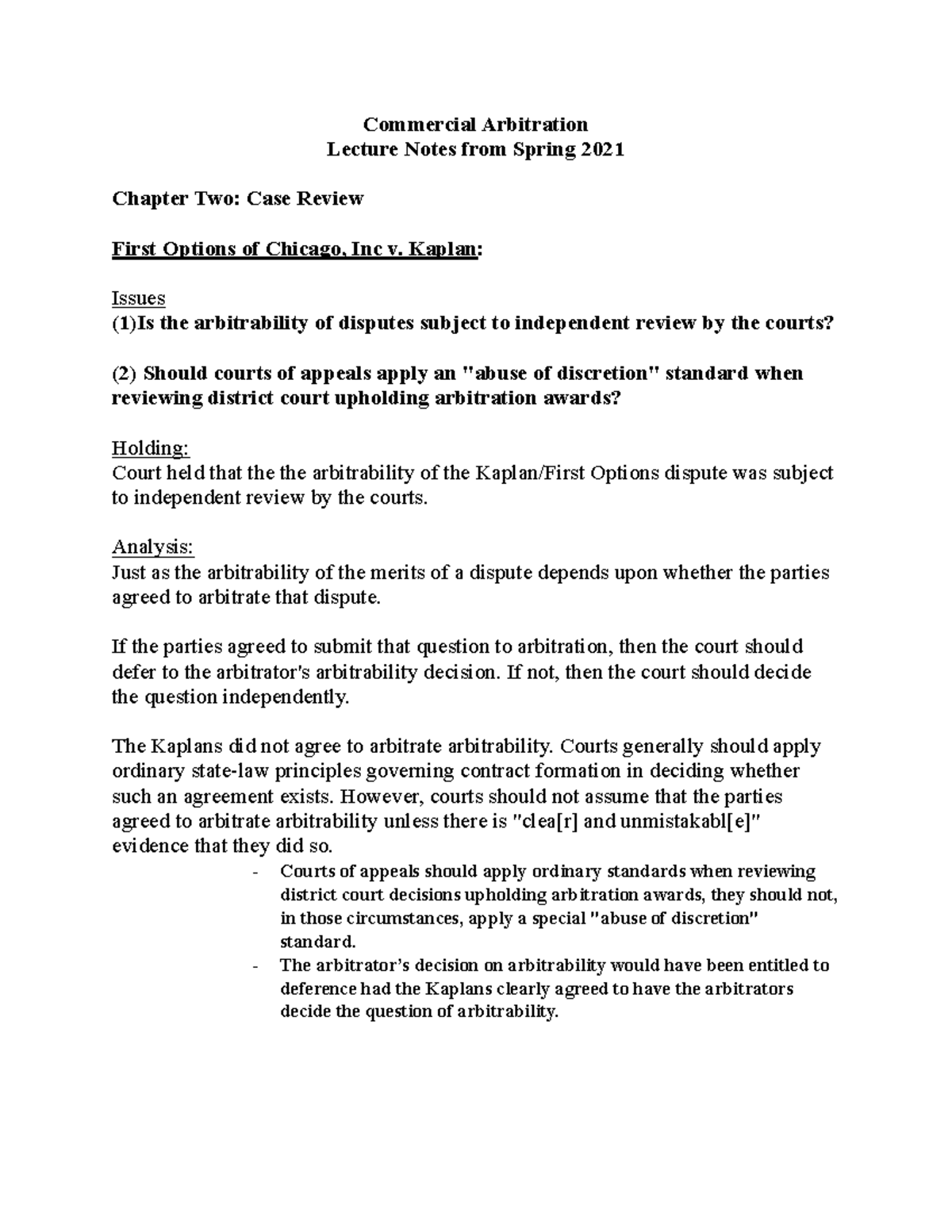 First Options of Chicago, Inc v. Kaplan - Commercial Arbitration ...