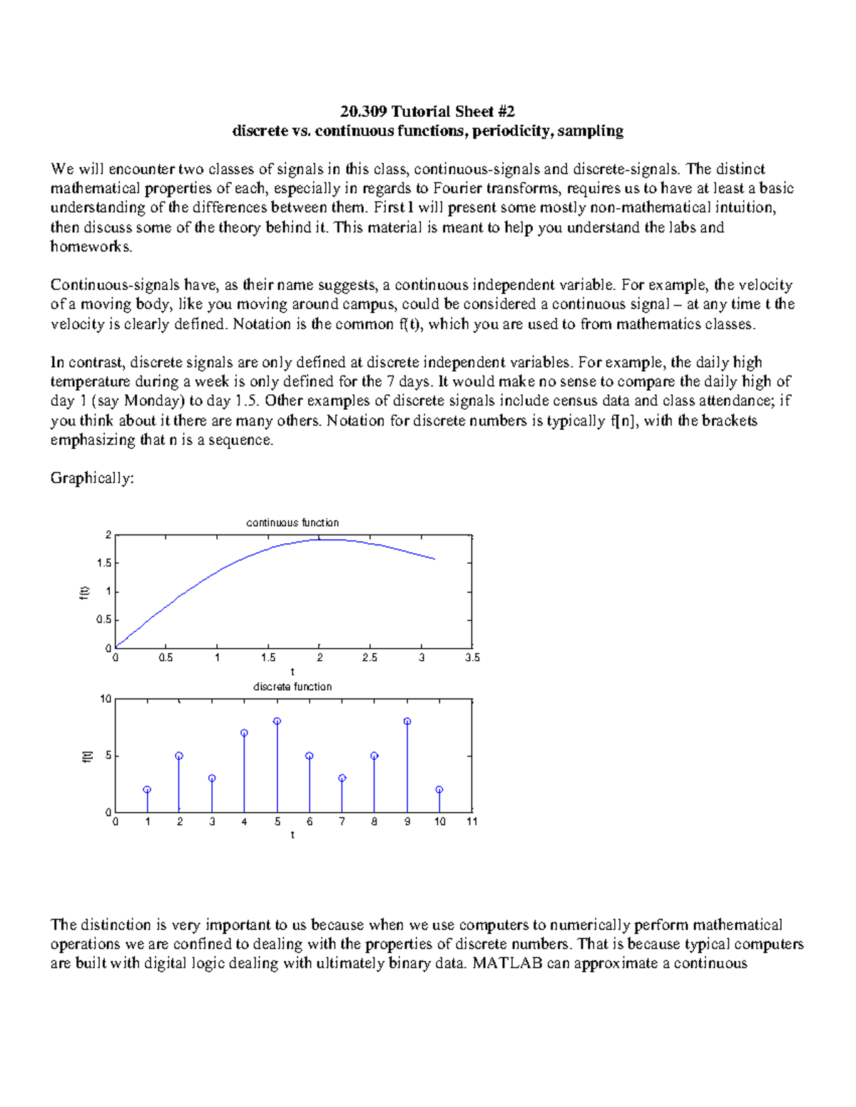 Tutorial Sheet #2 discrete vs. continuous functions, periodicity ...