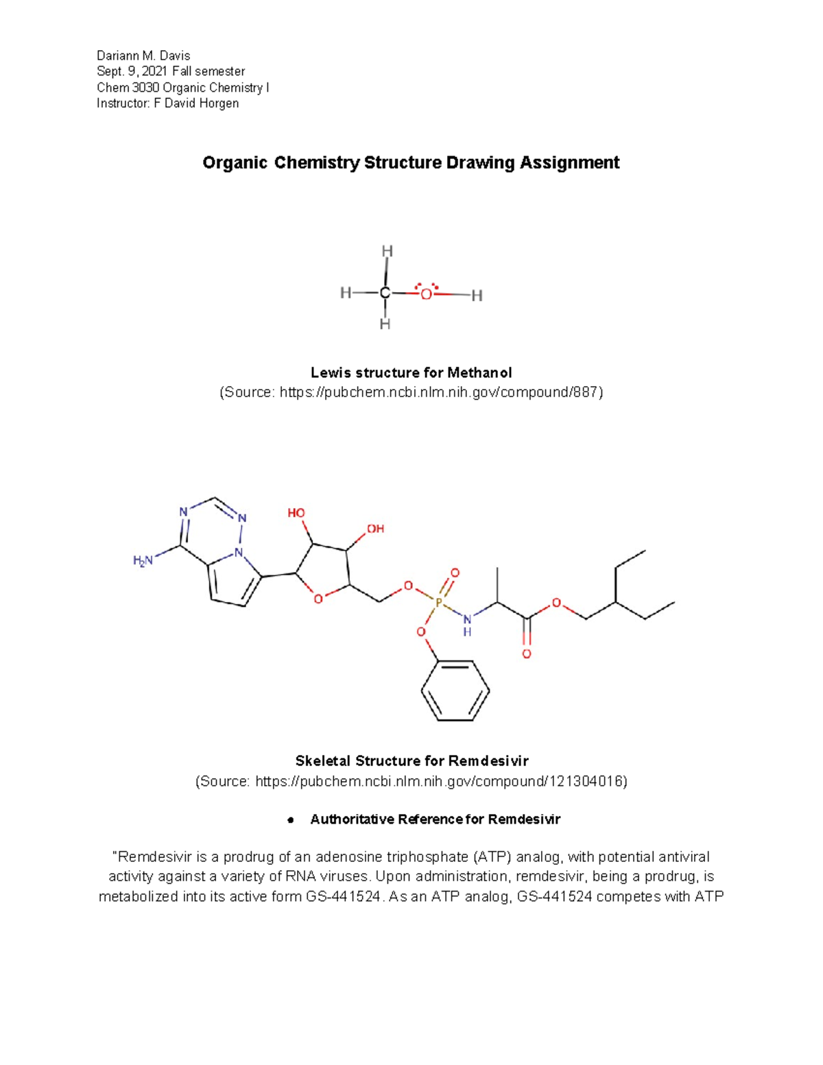 Structure Drawing Assignment - Sept. 9, 2021 Fall semester Chem 3030 ...