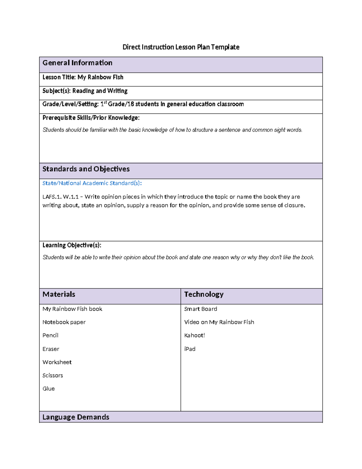 C365 task 1- Cheh Thong - homework - Direct Instruction Lesson Plan ...