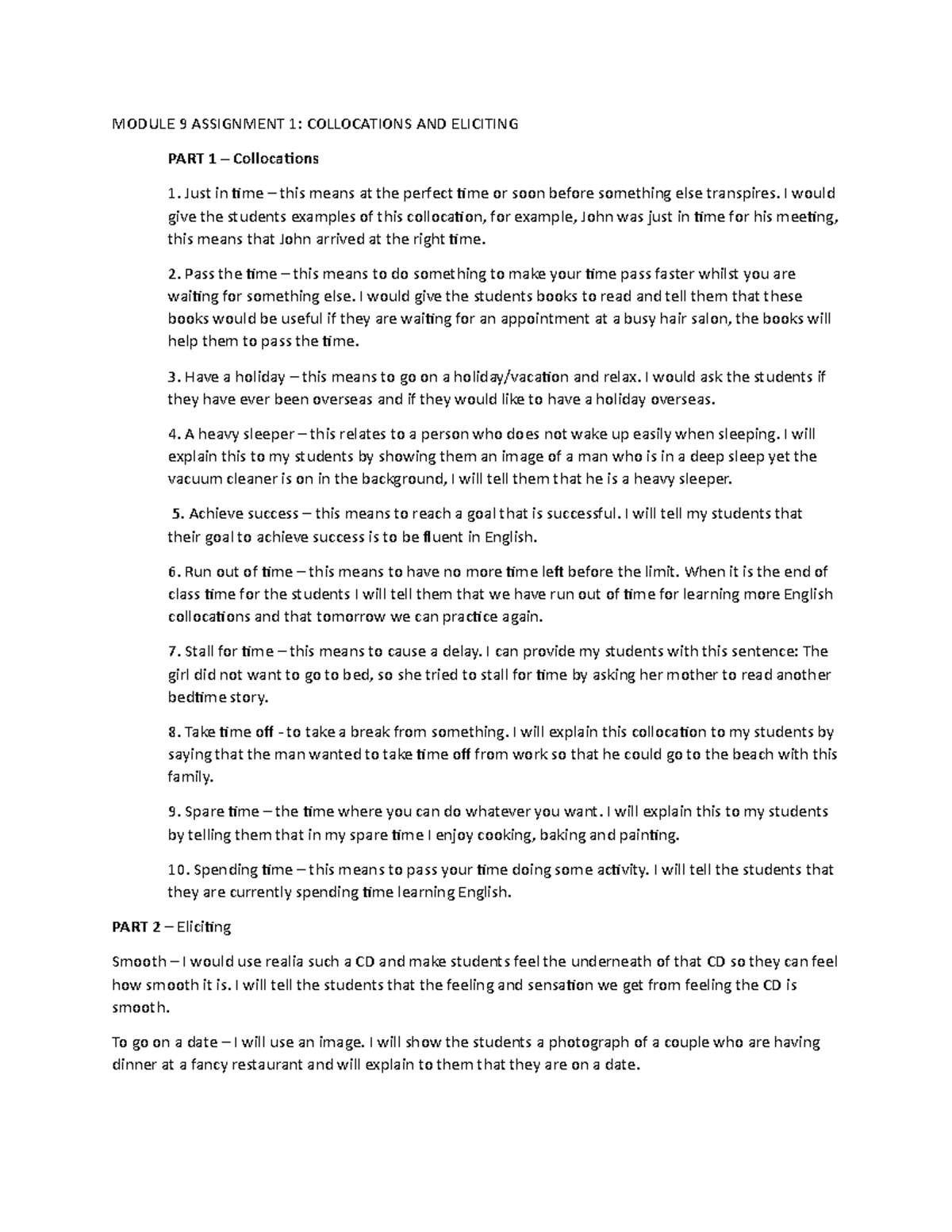 Collocations and Eliciting - MODULE 9 ASSIGNMENT 1: COLLOCATIONS AND ELICITING PART 1 ...
