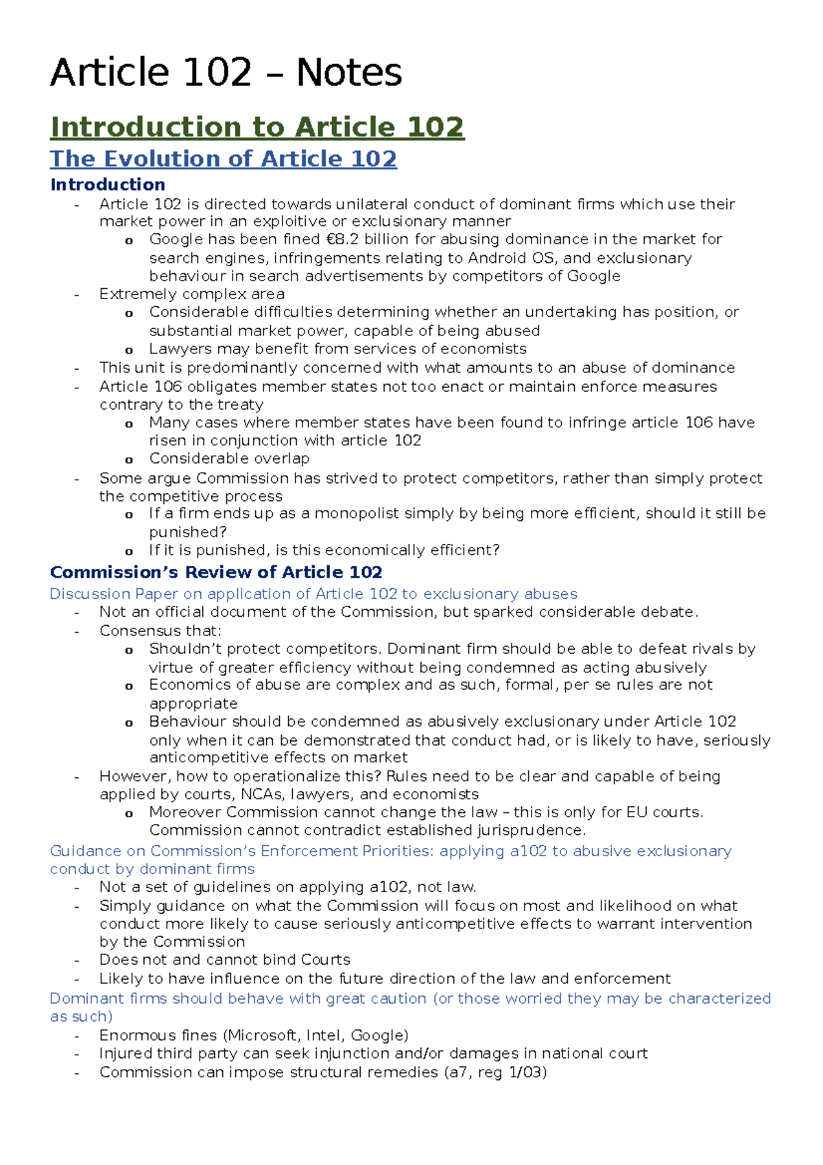Article 102 Notes - Unit 3 - Article 102 – Notes Introduction to ...
