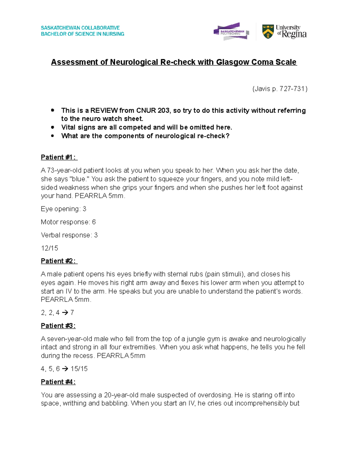 GCS practice questions - Assessment of Neurological Re-check with ...